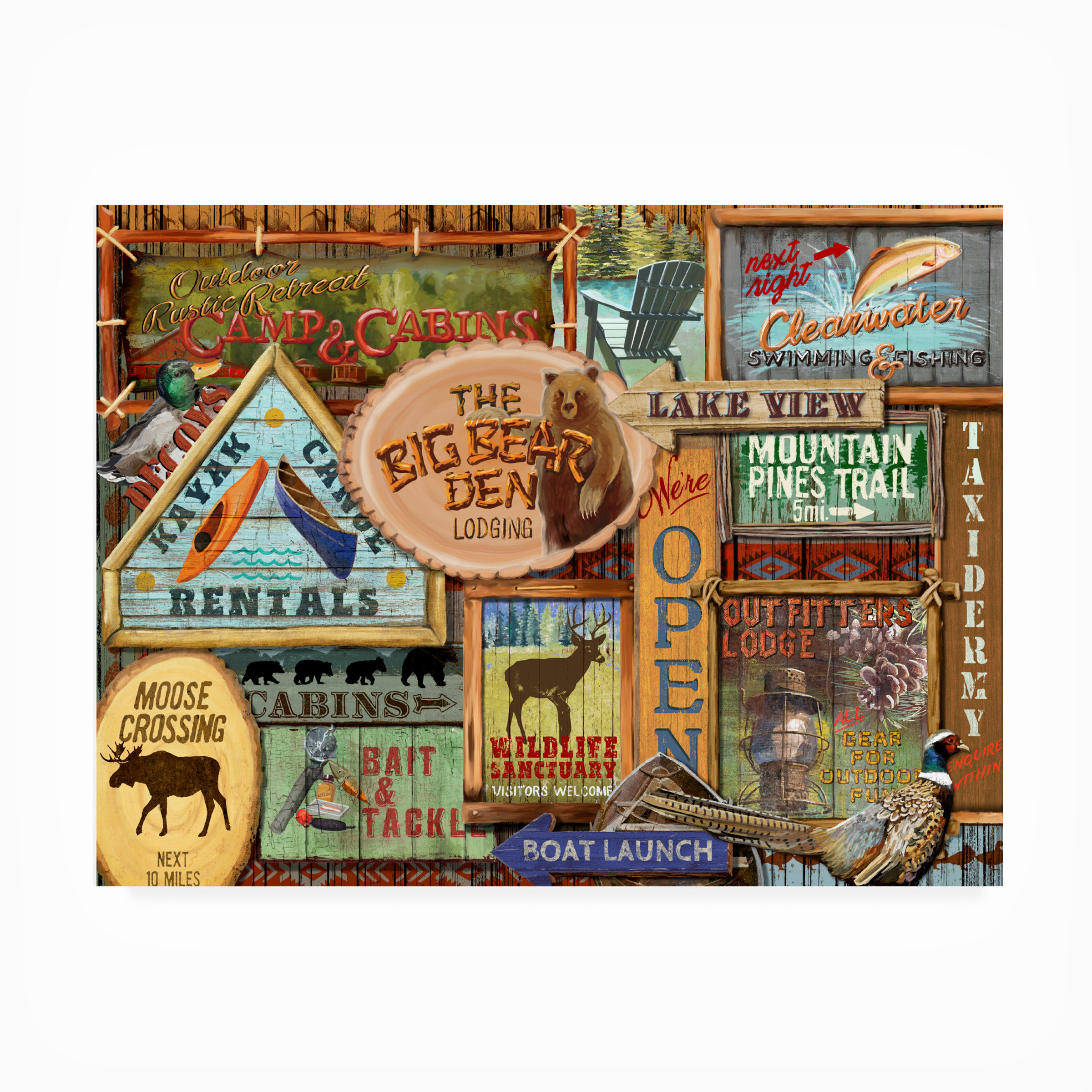 Trinx Art Licencing Studio ''Lodge Sign Collage'' Outdoor All-Weather ...