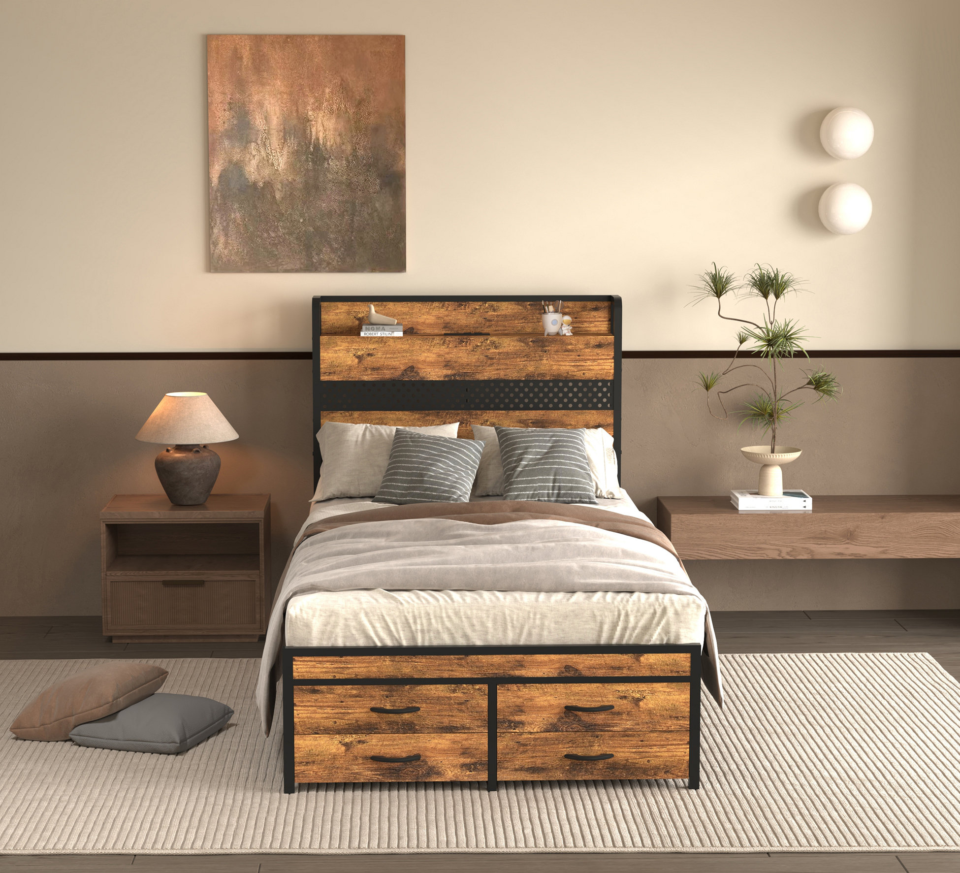 17 Stories Twin Bed Frames With Headboard, Twin Size Bed Frames With ...