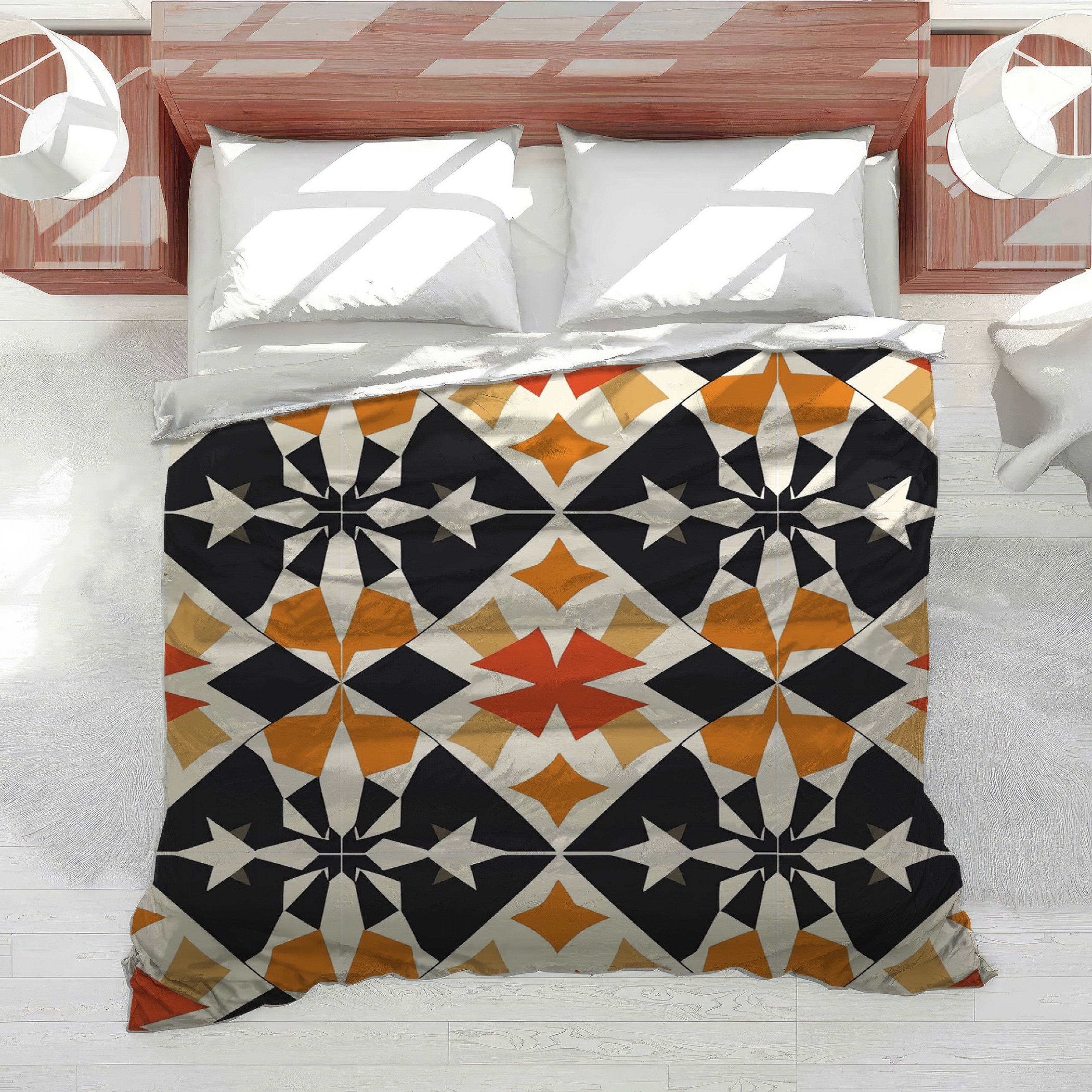 VisionDecor Retro Tiles Bedding Abstract Duvet Cover Mid Century Modern ...