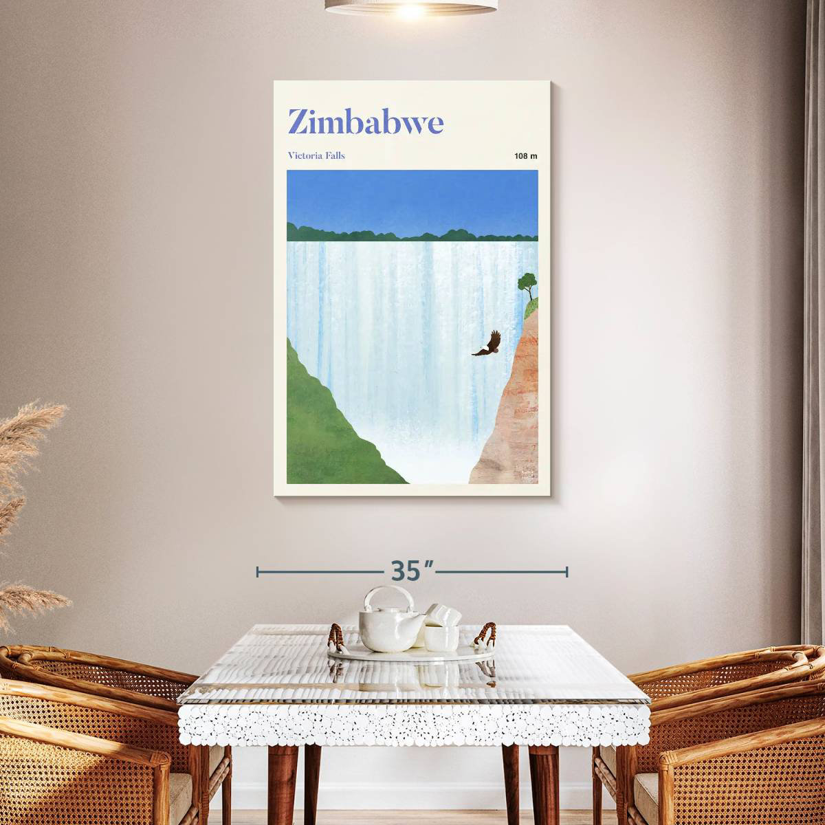 Ebern Designs Aime Zimbabwe Victoria Falls Retro Travel Poster | Wayfair