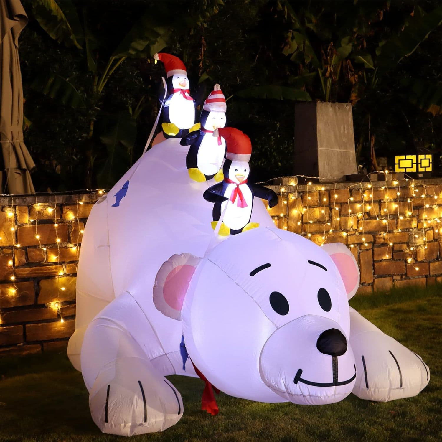 One Allium Way® 7.7L x 6FT Christmas Inflatables of Polar Bear & Three ...
