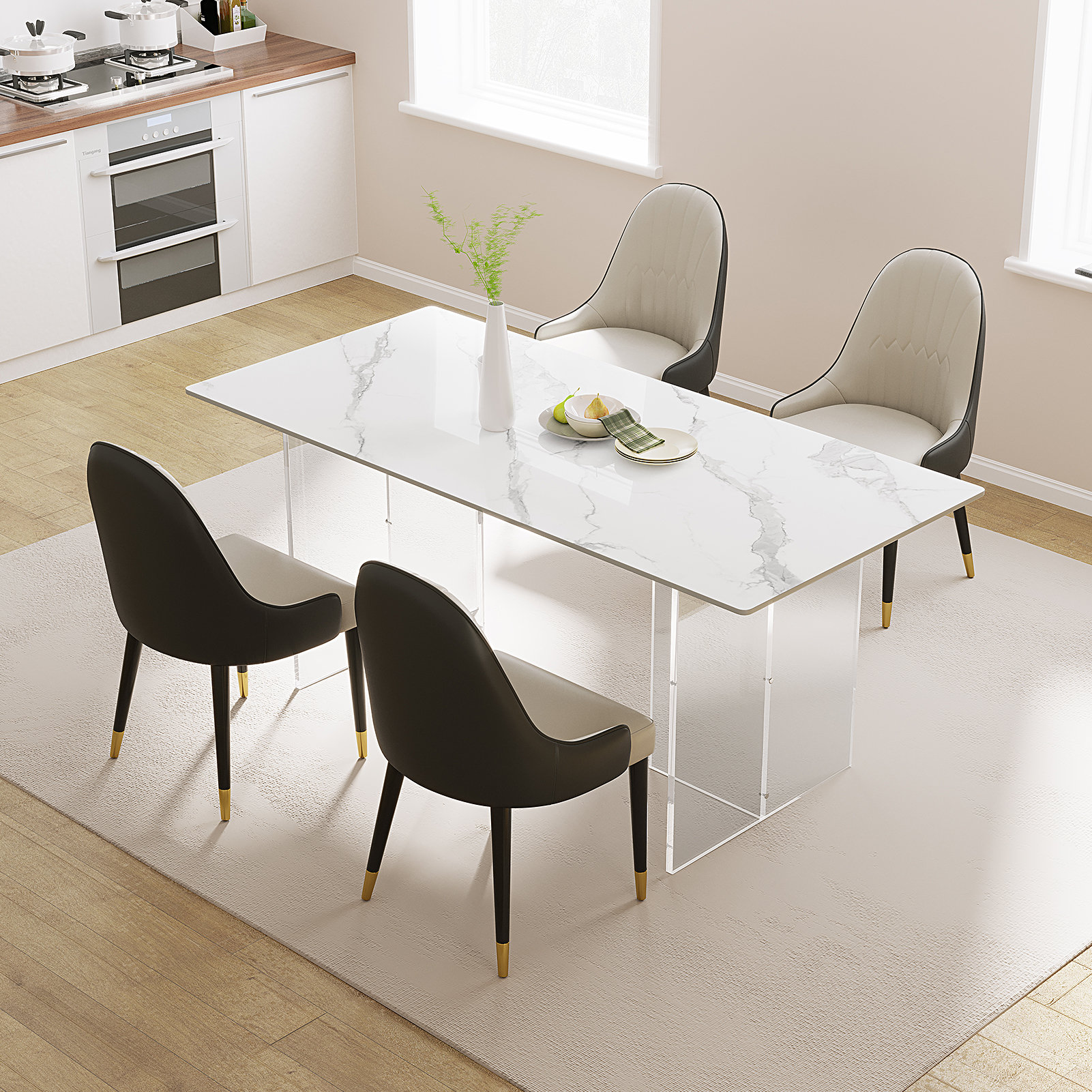 Wrought Studio™ Benayas 5 - Piece Double Pedestal Dining Set with 4 ...