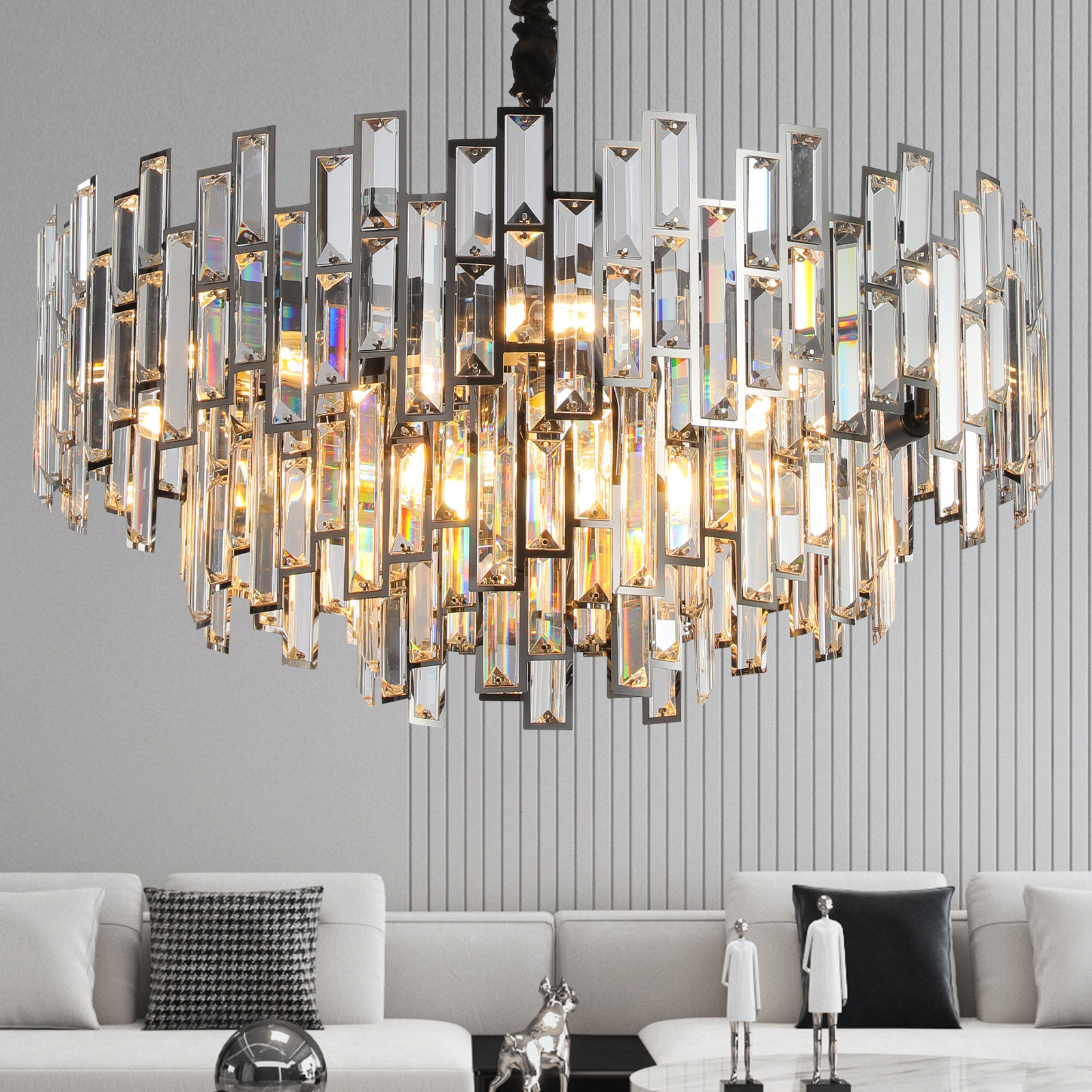 Everly Quinn Crystal Chandelier Light Fixture, 3 Tiers Luxury Round ...