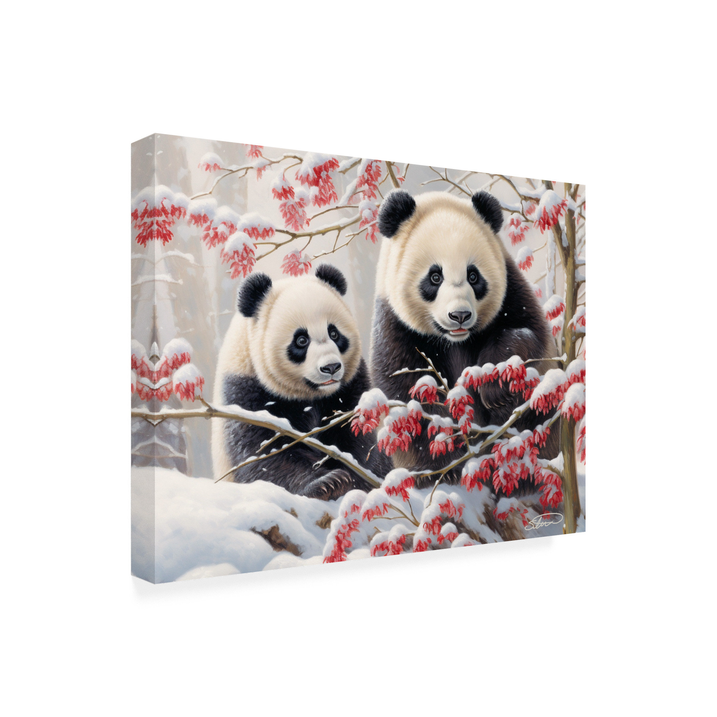 Winston Porter Krislee Christmas Pandas On Canvas by Stewart Print ...