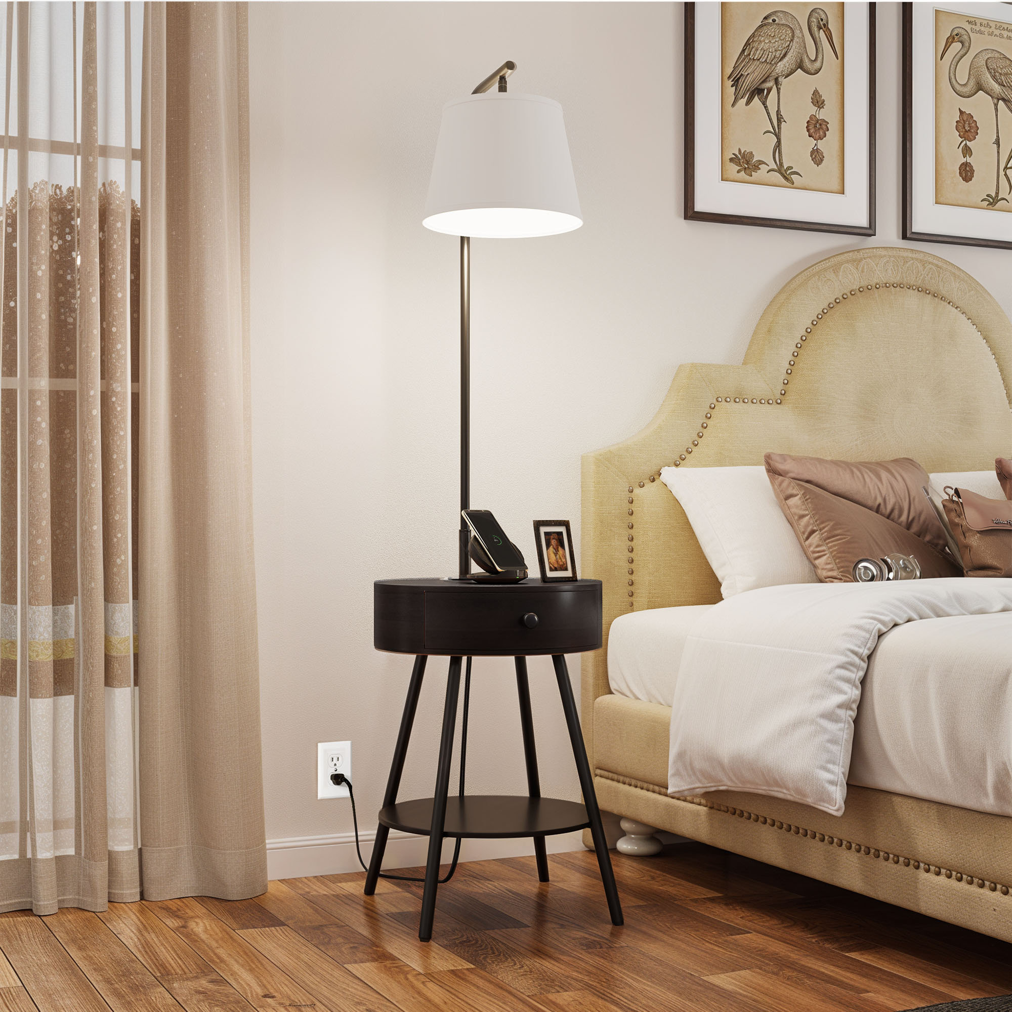 George Oliver Modern Floor Lamp with Drawer, USB & Type-C Ports, 120V ...