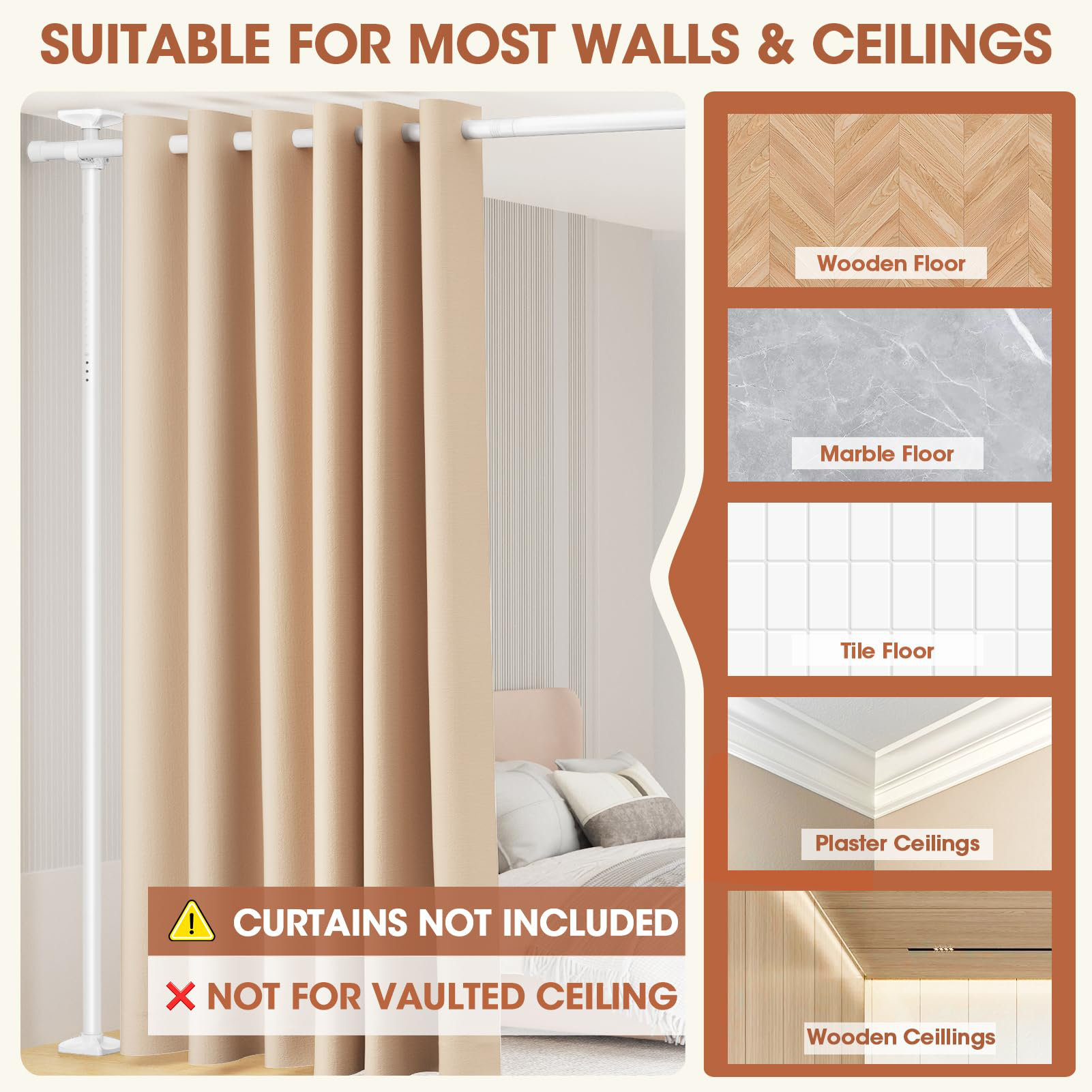 Rebrilliant Room Divider Curtain Rod - No Drilling Partition Room ...