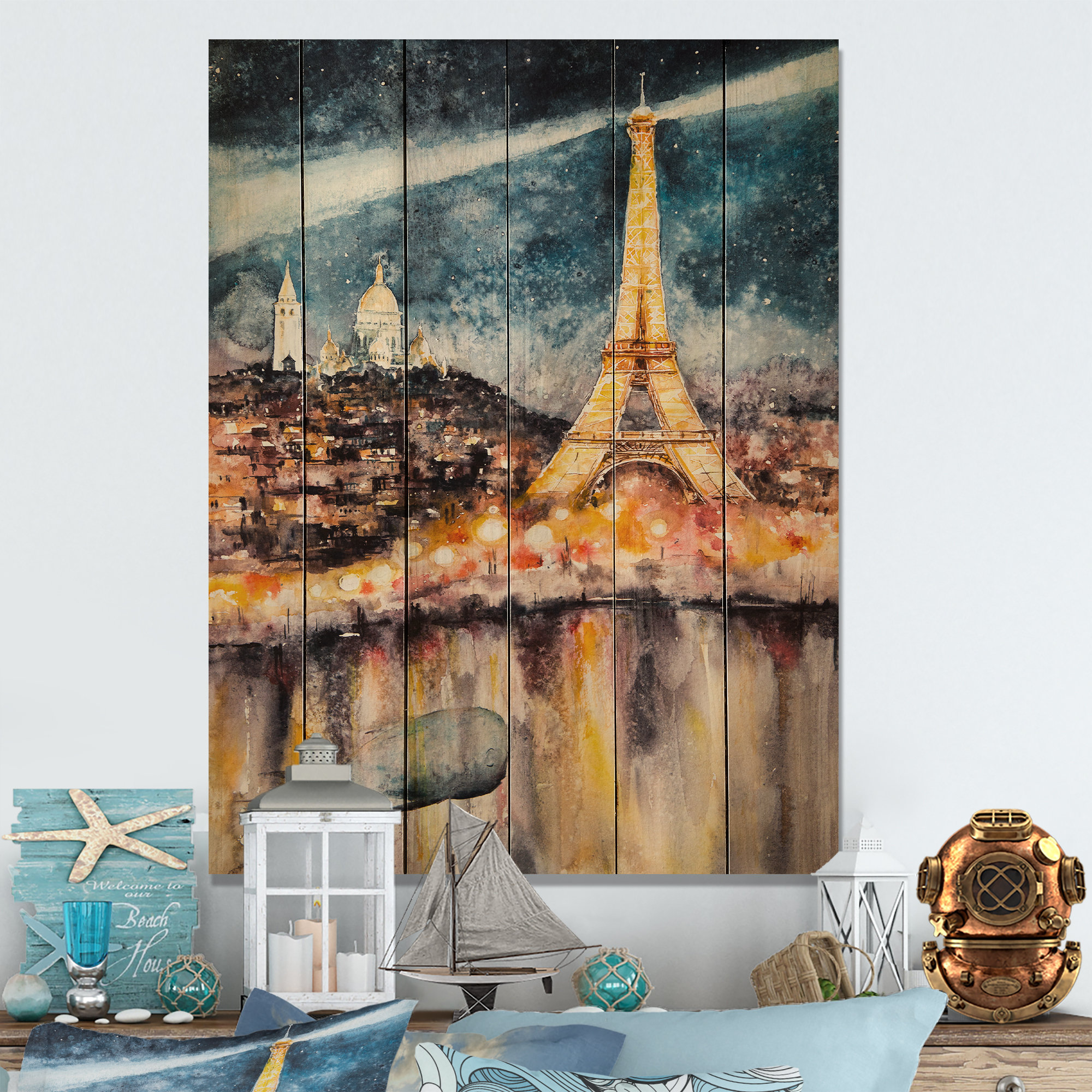 Charlton Home® Paris At Night With Bright Shining Eiffel Tower - French ...