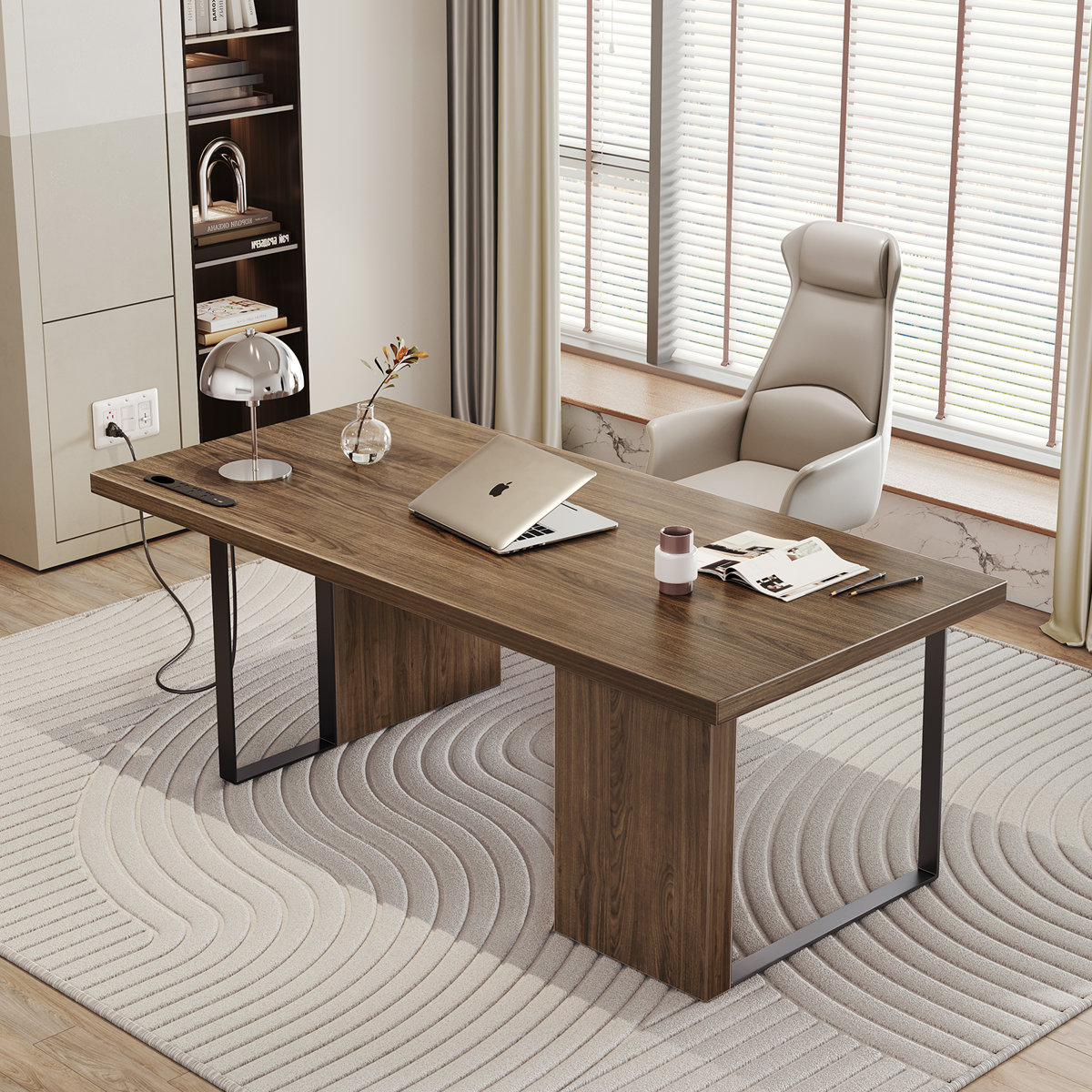 17 Stories 60" Executive Office Desk With Built-in Power Outlet, Modern ...