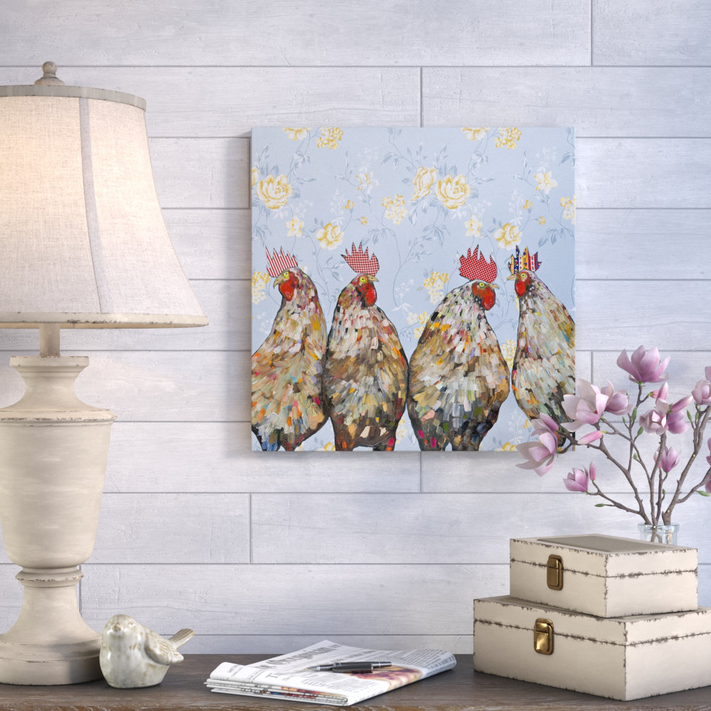 August Grove® 'Roosters' - Wrapped Canvas Print | Wayfair