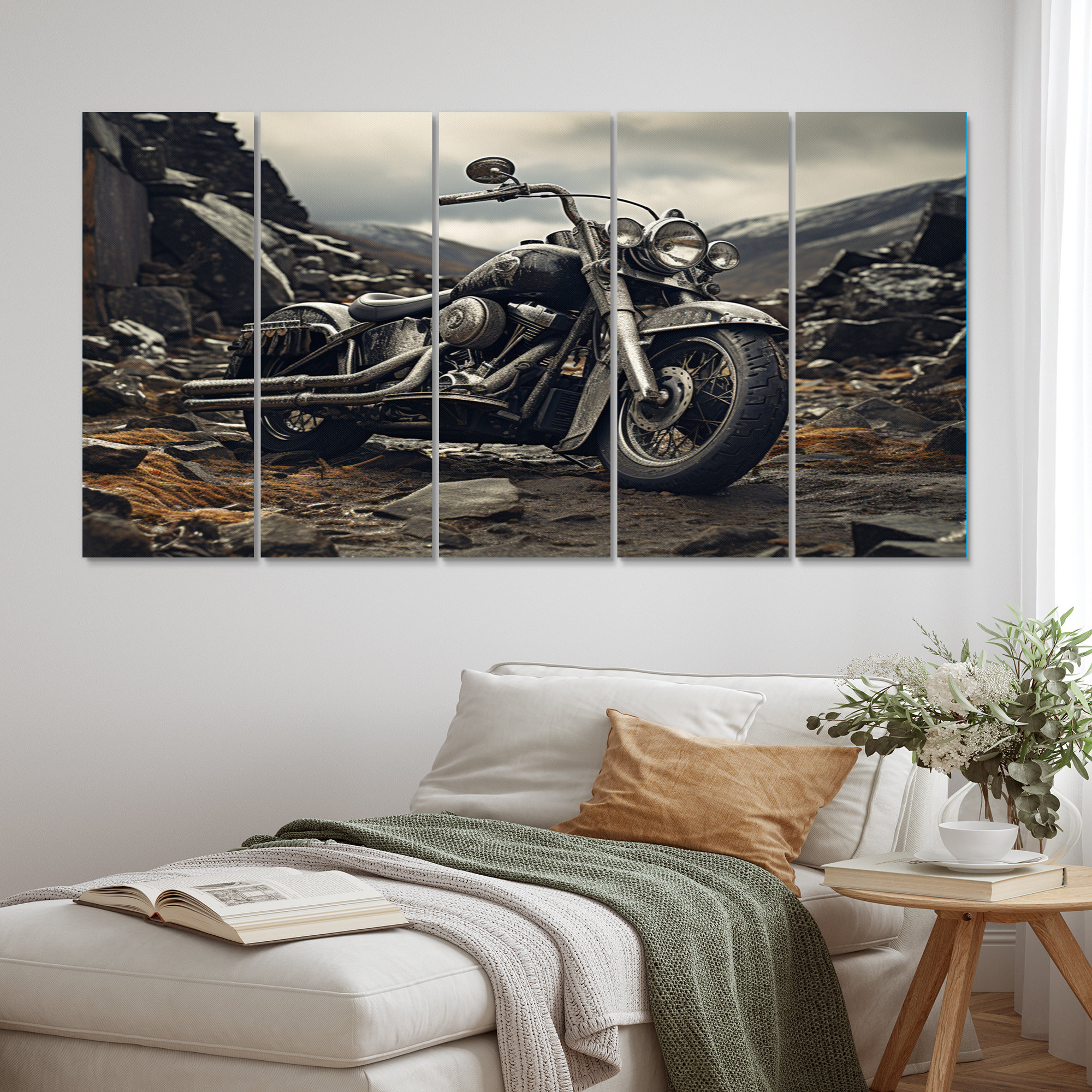 DesignArt Grey Motorcycle Monochrome Landscape Photography I " Grey ...