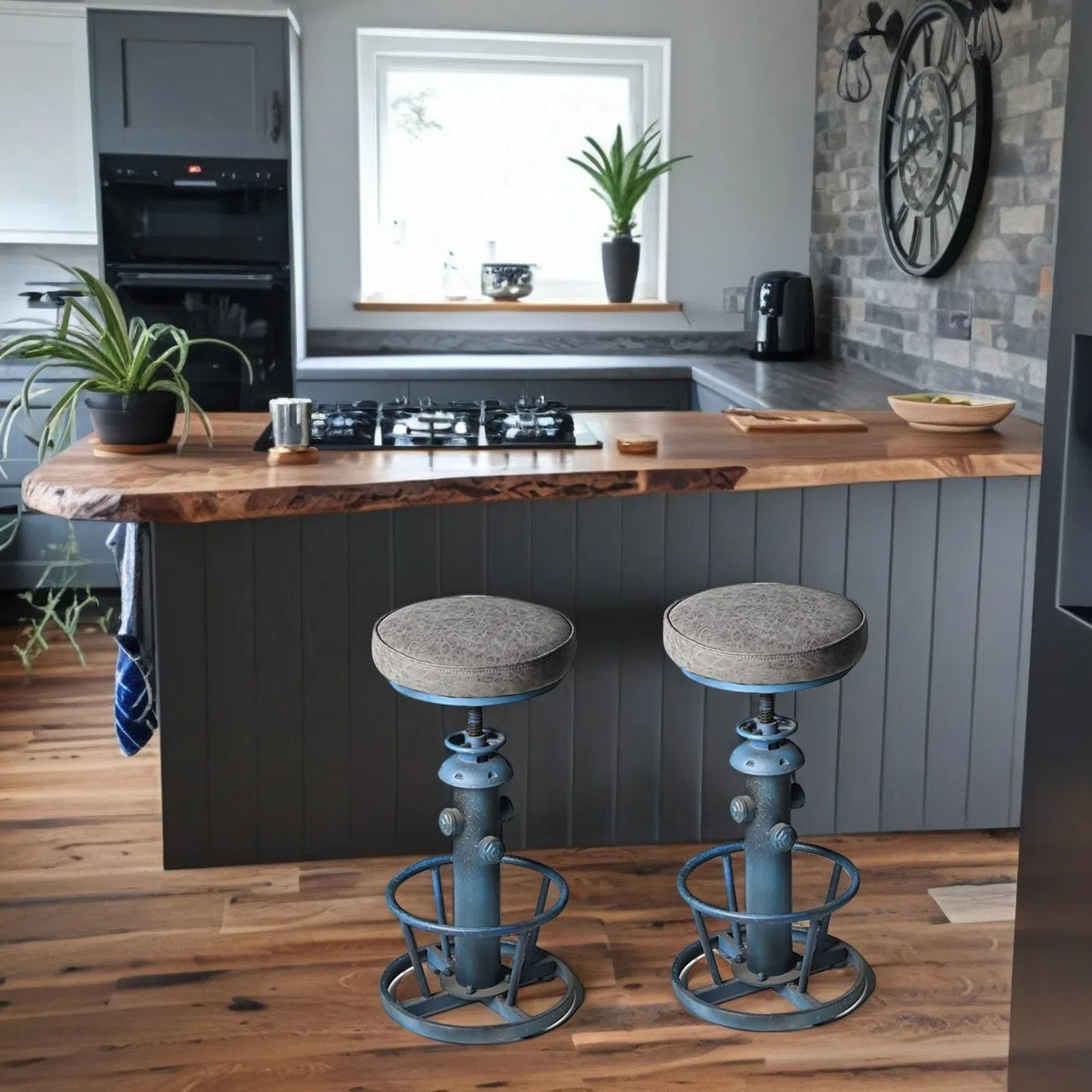 Topower Antique Industrial Round Bottom Adjustable Height Soft Seat ...