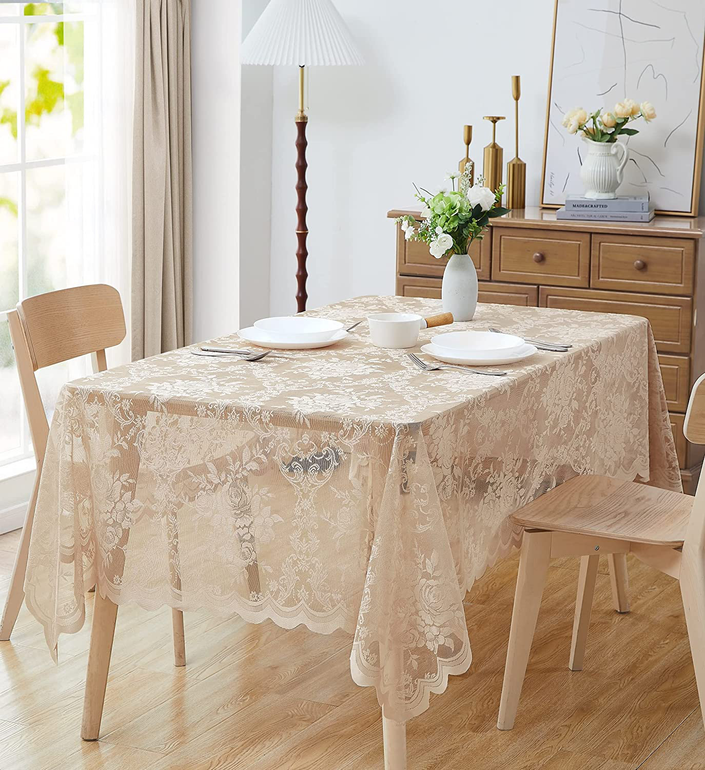 August Grove Lace Tablecloth With English Rose Design In 5 Sizes ...