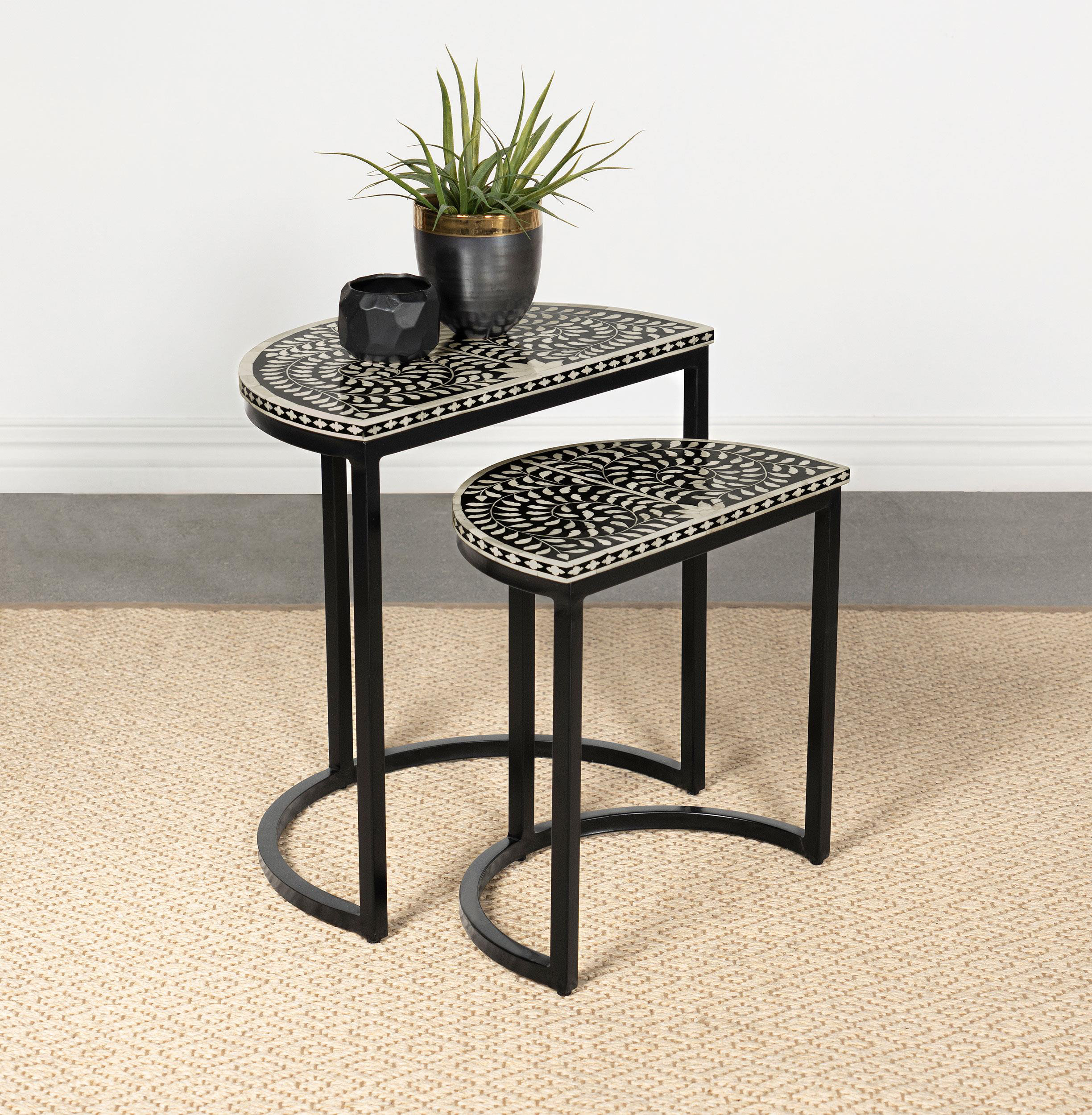 Bungalow Rose Reith 2-Piece Demilune Nesting Table Set Black And White ...