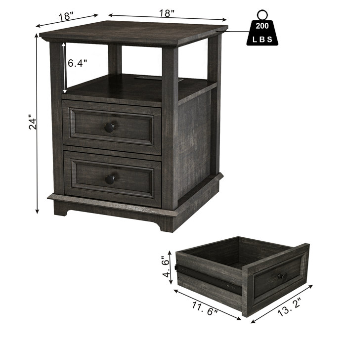 Rosalind Wheeler Bijal Tray Top Frame 2 - Drawer End Table and Built-In ...