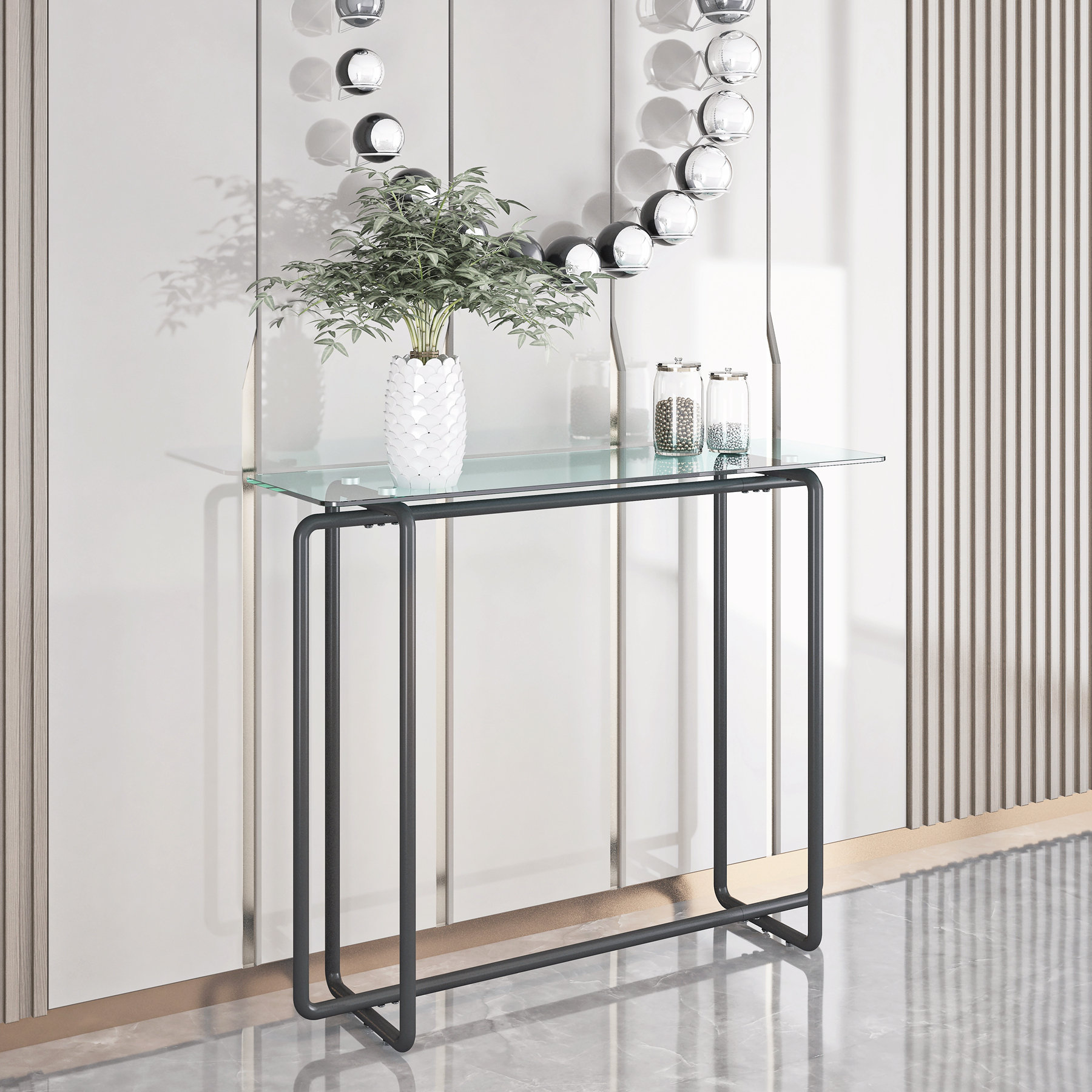 Wrought Studio™ Console Table single layer tempered glass rectangular ...