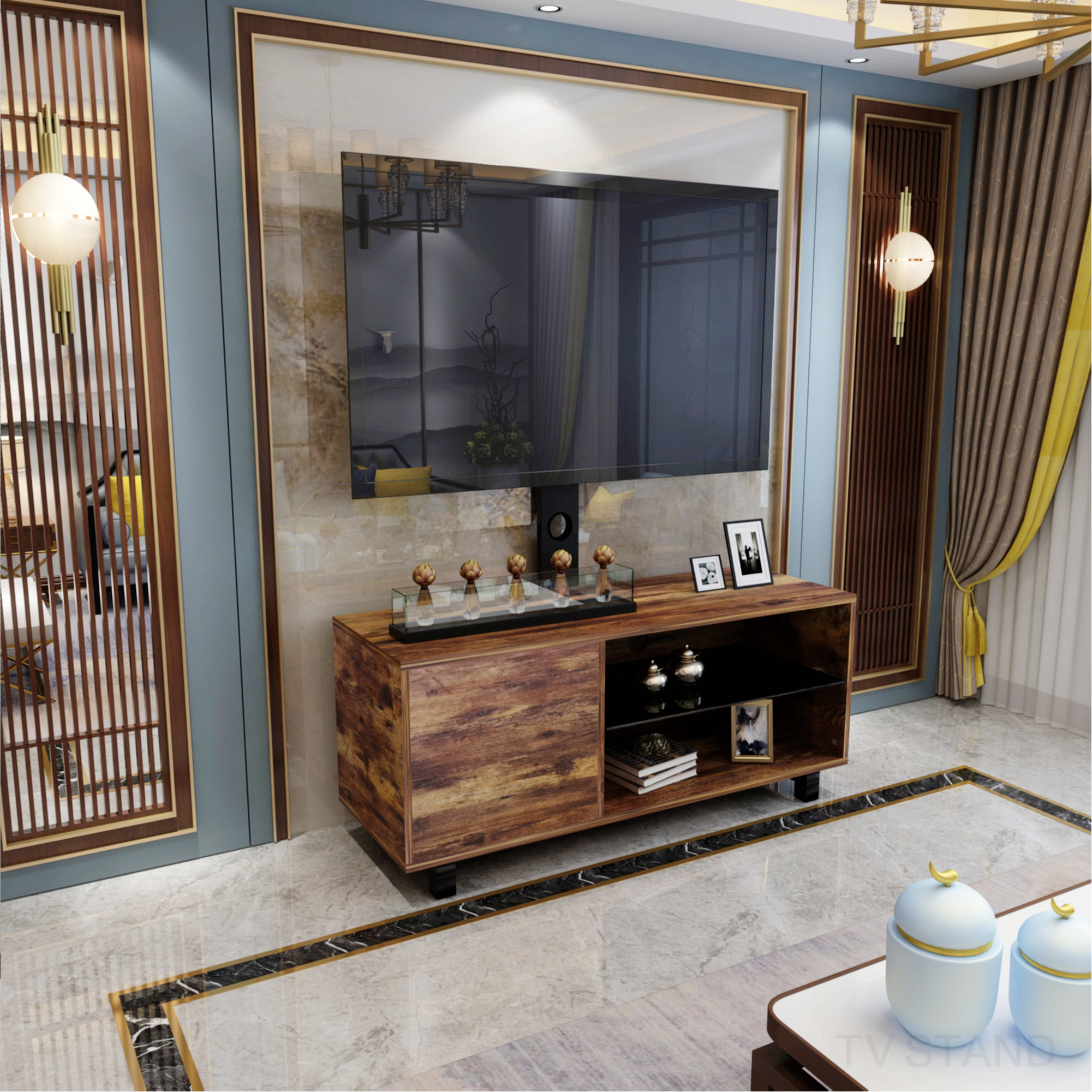 Ebern Designs Classic TV Console with Push-to-open Storage Cabinet for ...