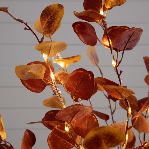 Primrue 4ft. Pre-Lit Autumn Eucalyptus Artificial Fall Tree with 160 ...