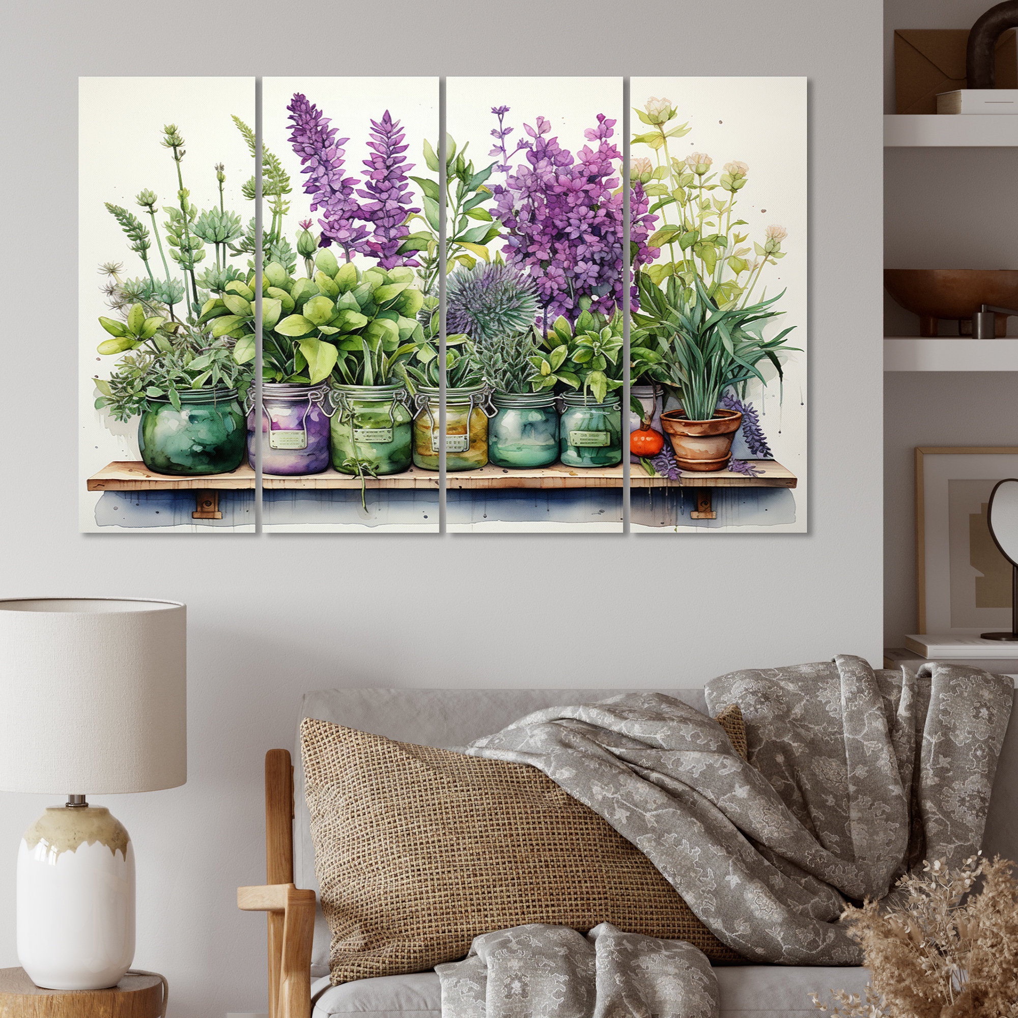 Design Art Purple Green Herbs Herbal Haven - Floral Metal Art Print Set ...