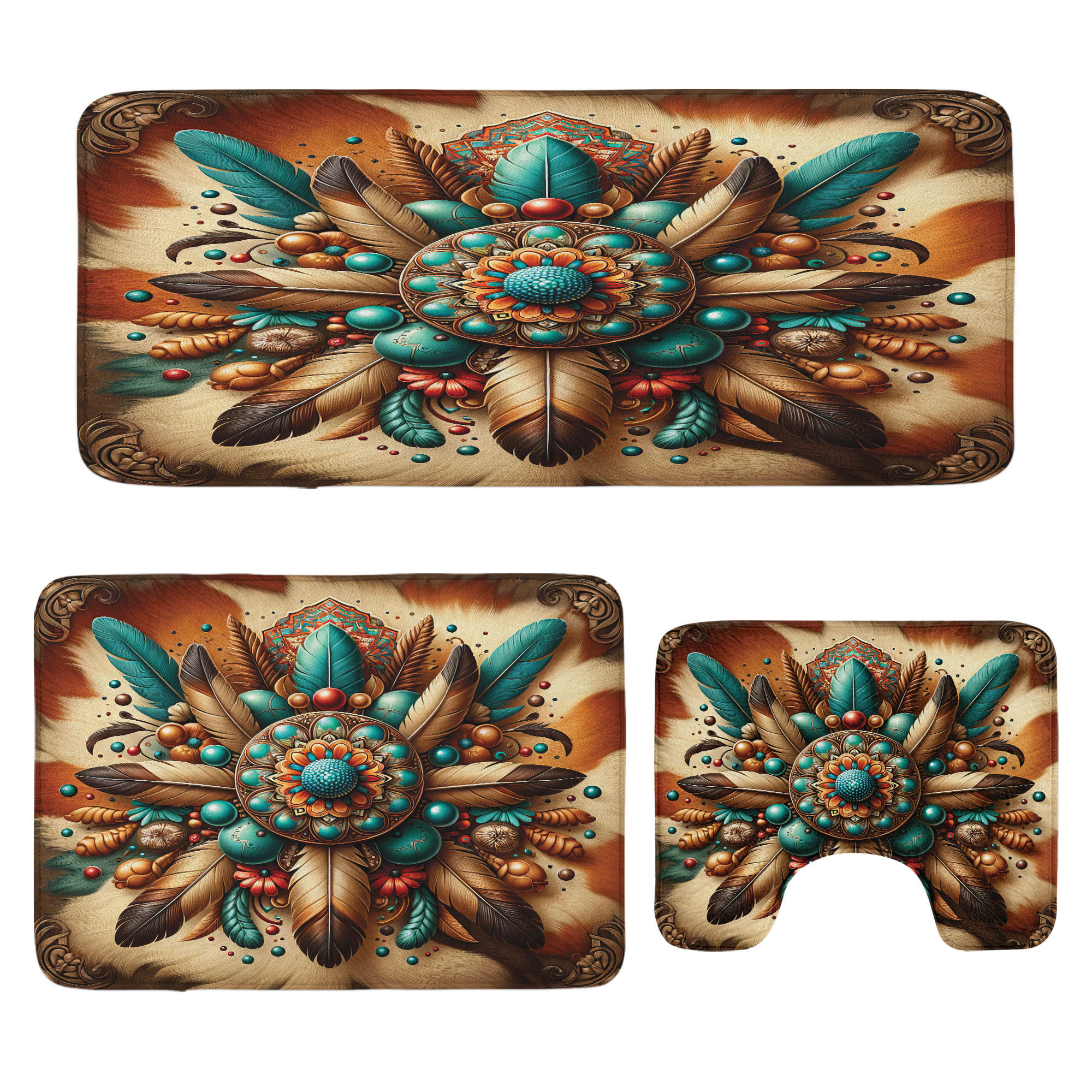 East Urban Home Rustic Bathroom Rug Set 3 Pieces U-Shape & Rectangle ...