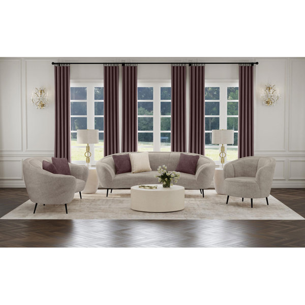 Mercer41 Deidre Upholstered Channel Back Curved Sofa Beige | Wayfair