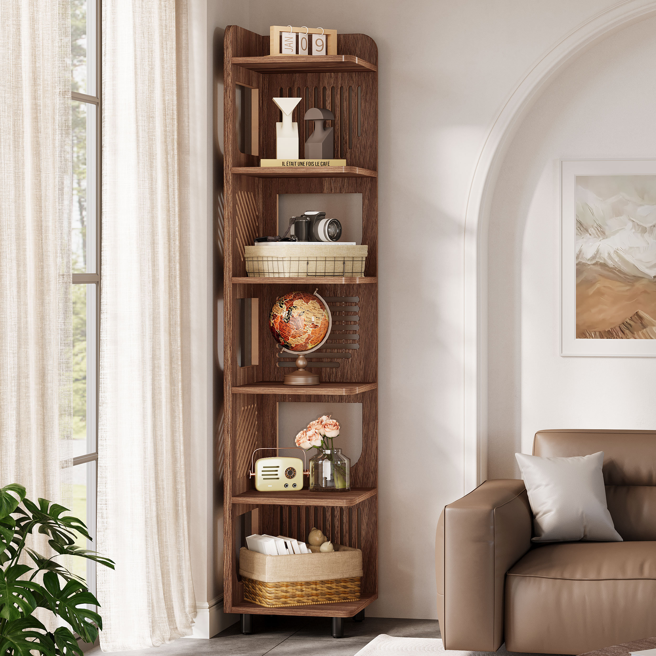Millwood Pines 6-Tier Corner Bookshelf, 71-Inch Tall Corner Bookcase ...