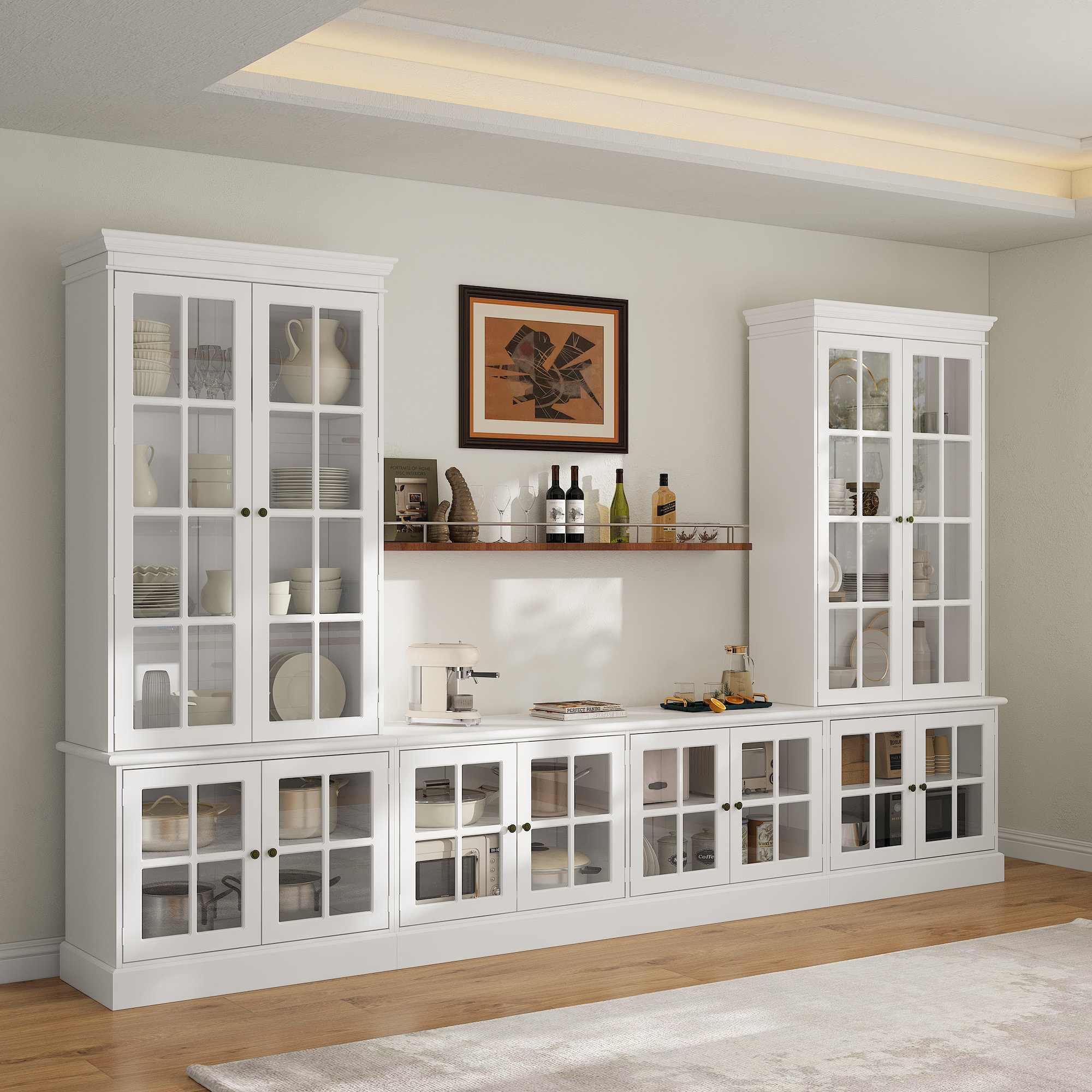 Latitude Run® 125" Wide Large White U-Shaped Display Cabinet With Glass ...