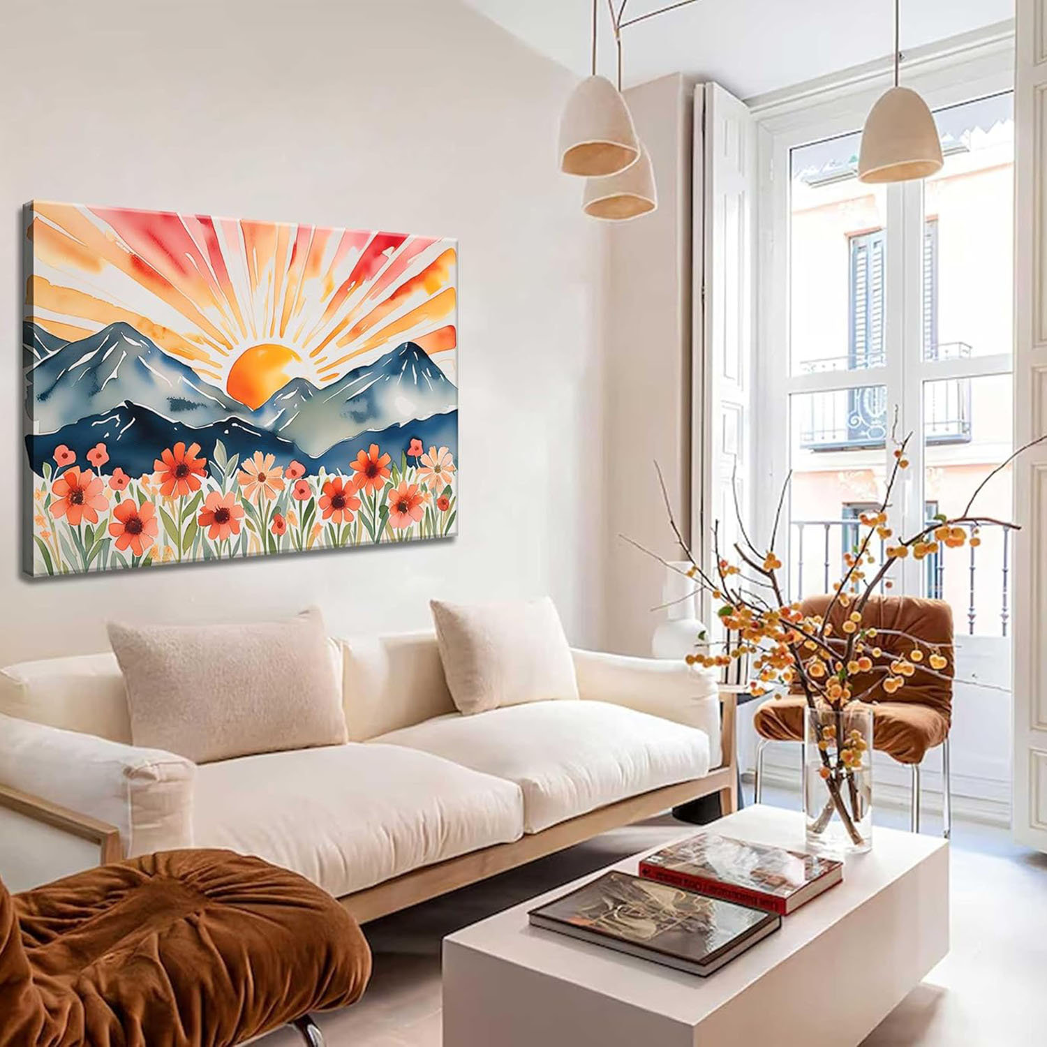 Dakota Fields Boho Sun Canvas Wall Art Mid-Century Modern Abstract ...