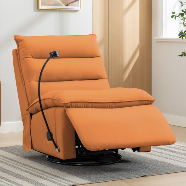 Latitude Run® Faux Leather Oversized Recliner Chair Armless Swivel ...