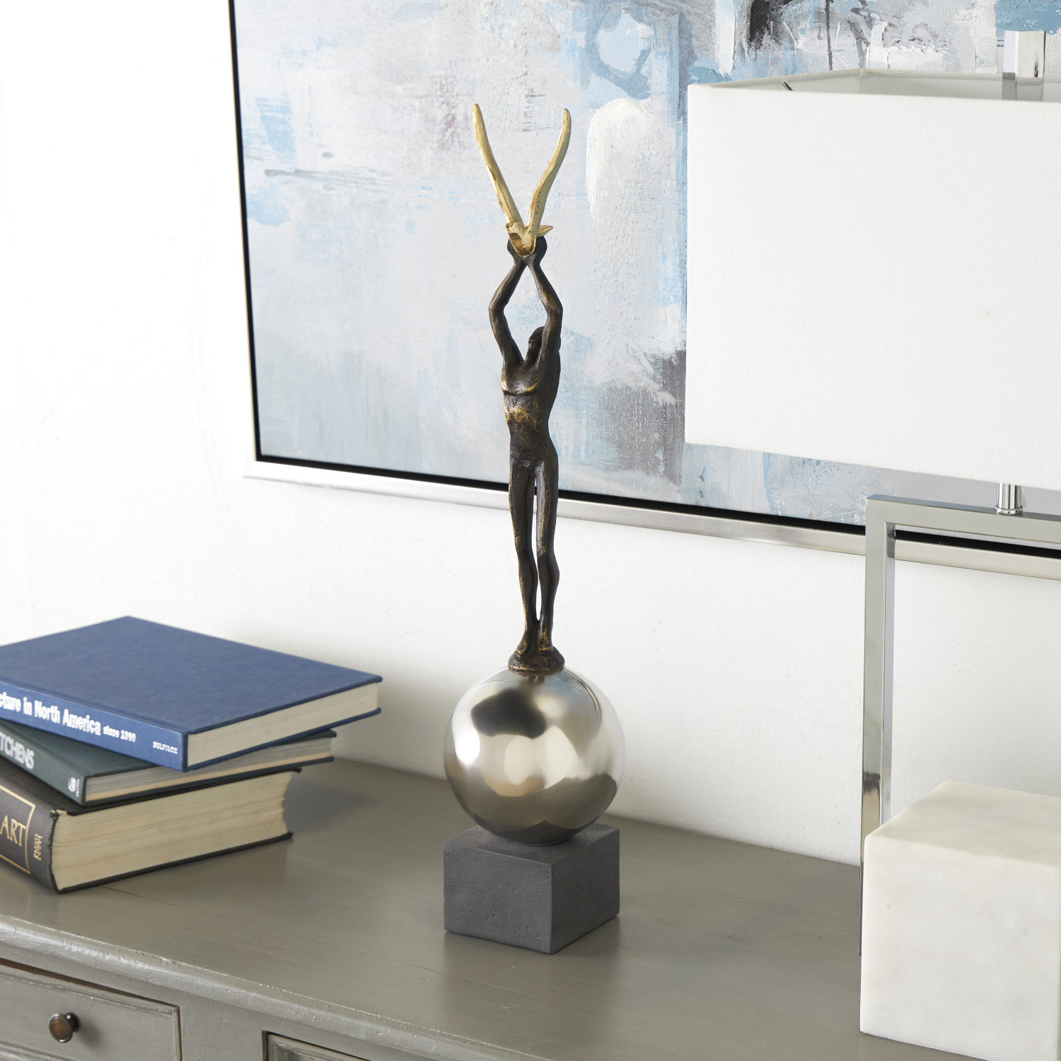 Ivy Bronx Cole And Grey Polystone People Sculpture With Stainless Steel ...