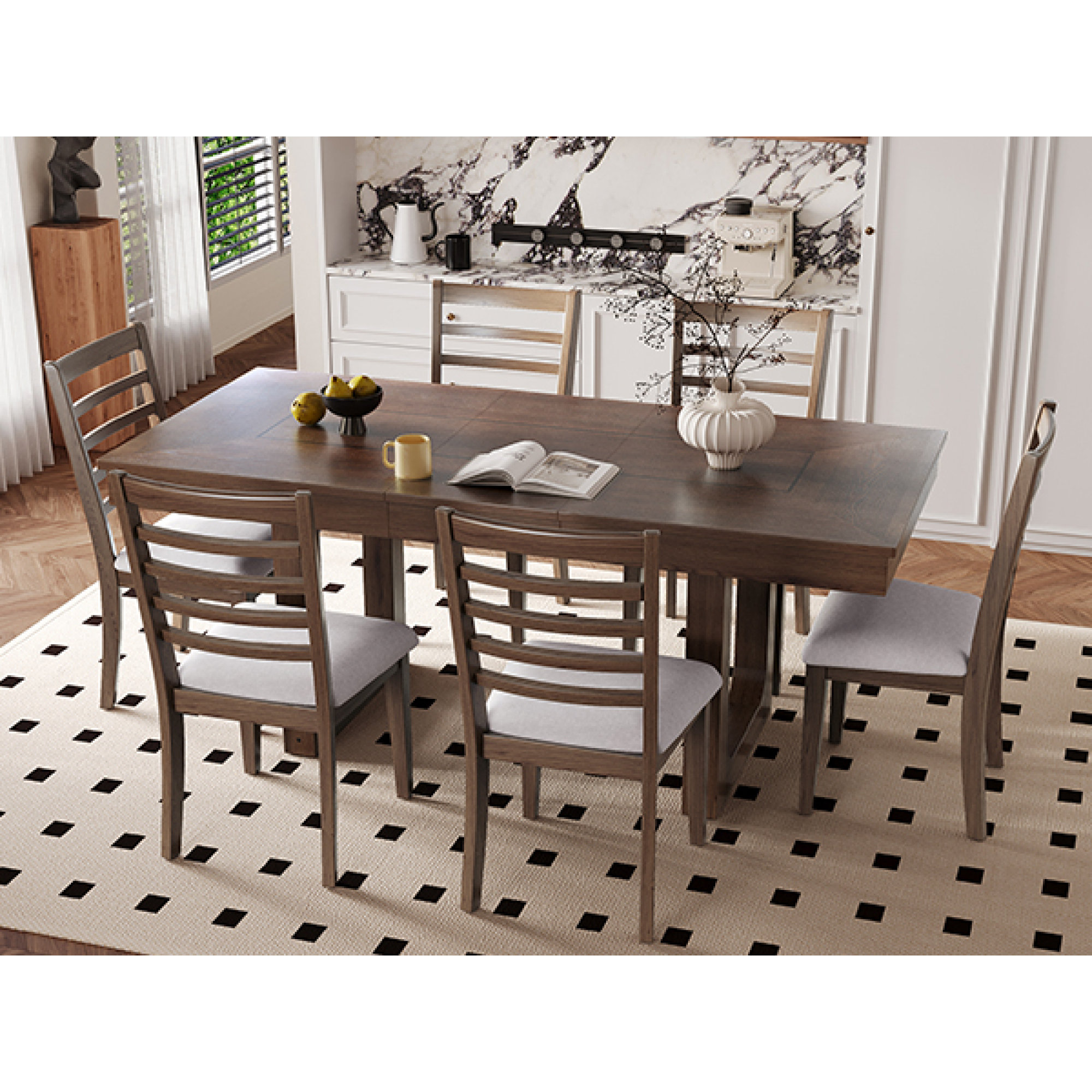 One Allium Way® Extendable Farmhouse Dining Table Set Rubber Wood ...