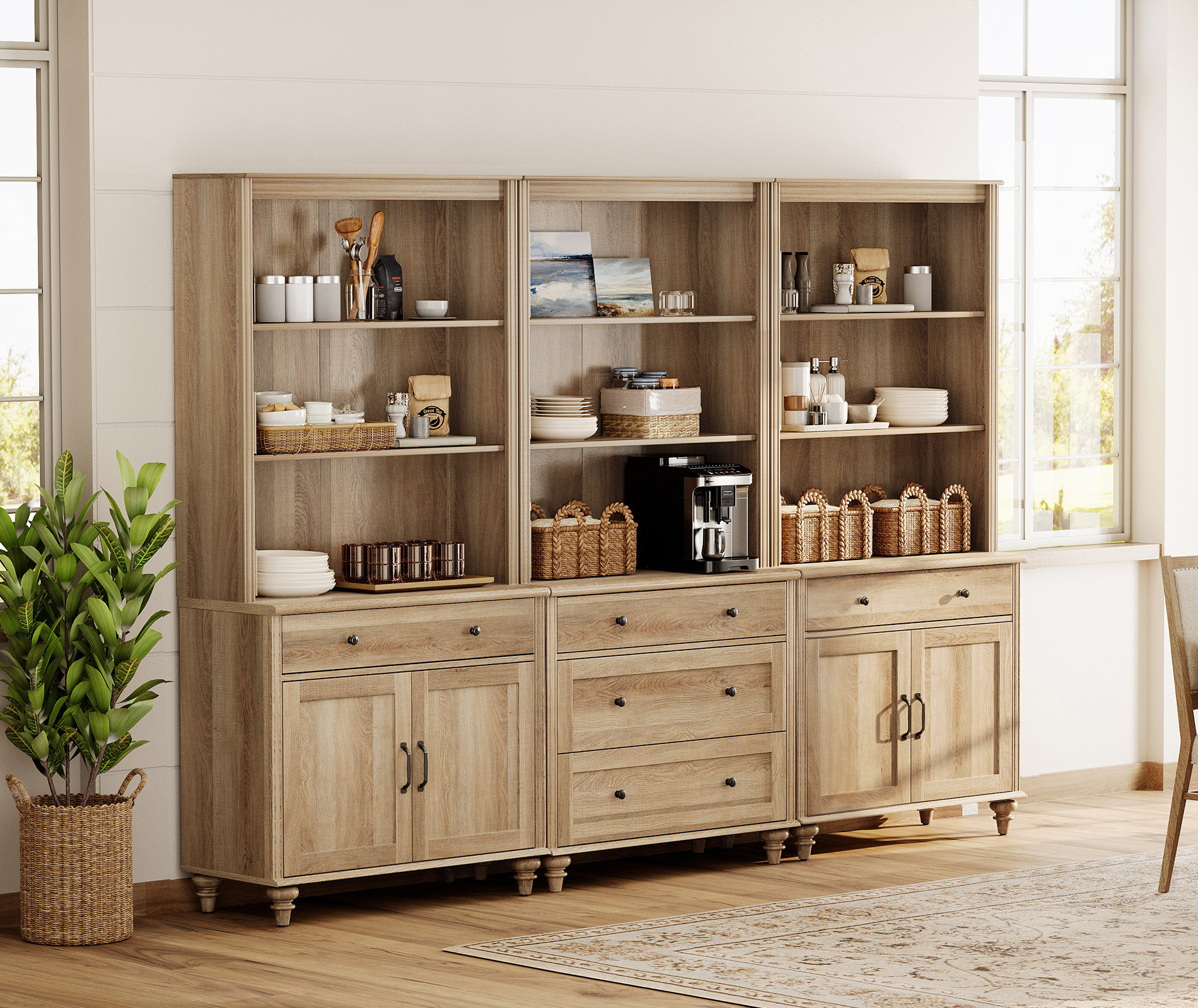 One Allium Way® Sideboard Cabinet With Bar Hutch, Buffet Cabinet With 4 Wood Doors, 5 Drawers ...