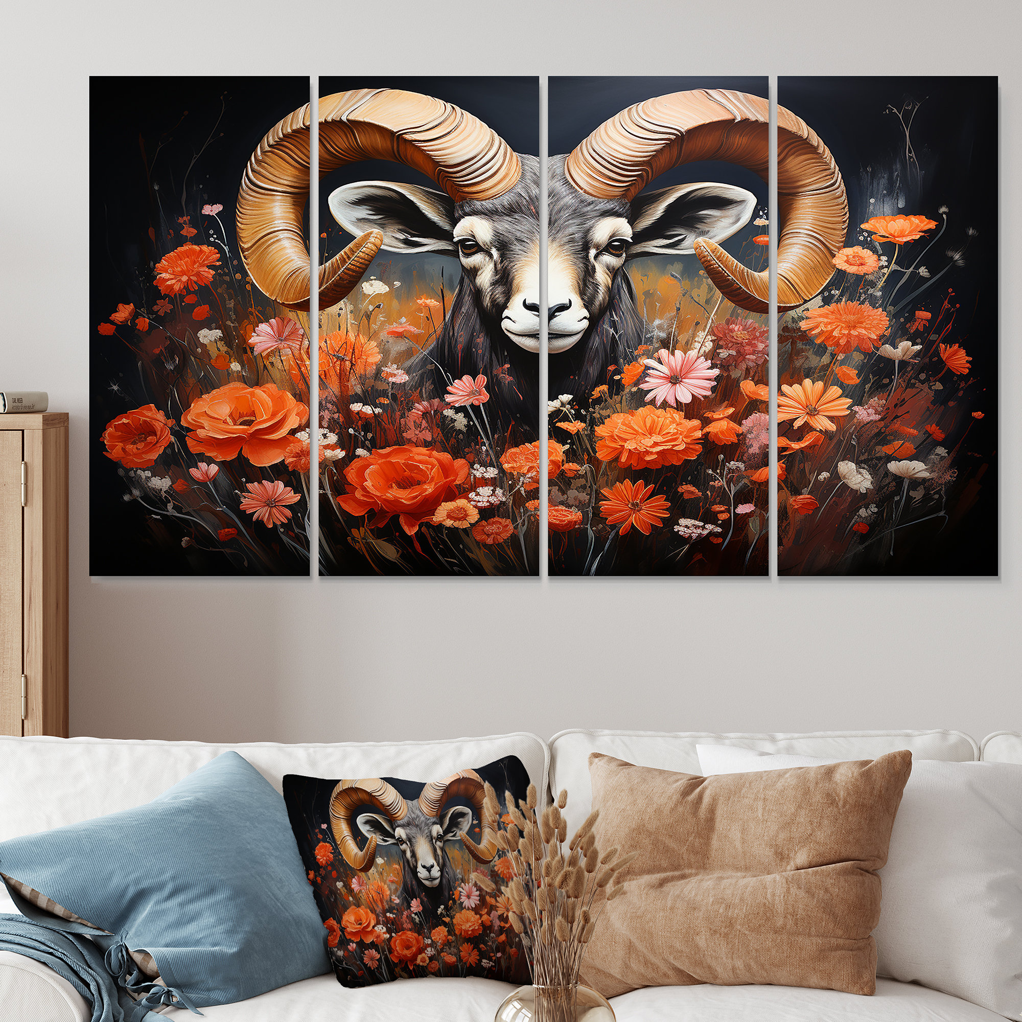 August Grove® Colorful Floral Goat Portrait II - Goat 4 Piece Wall Art ...