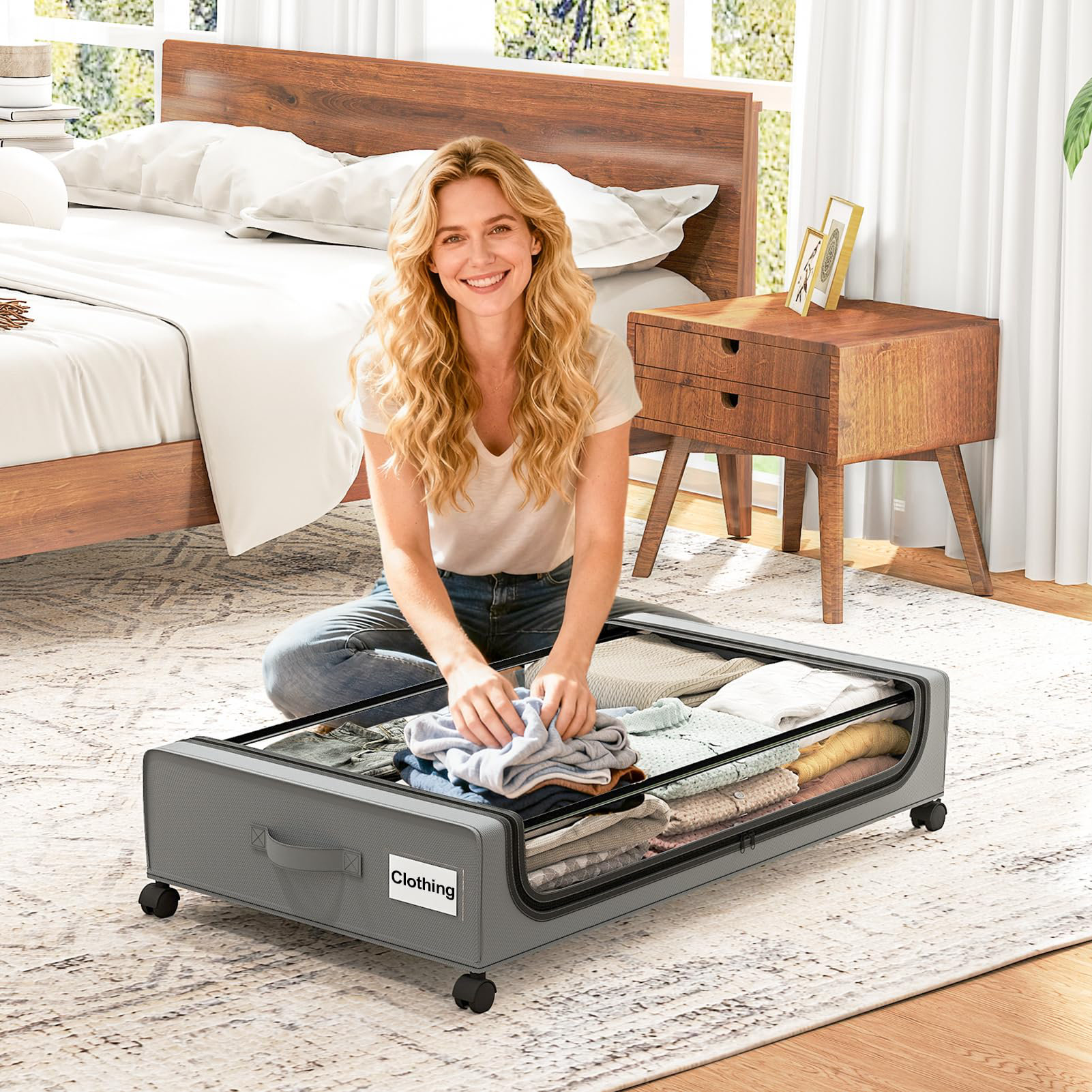 Rebrilliant Extra-Large Under-Bed Storage Box With Wheels, Transparent ...