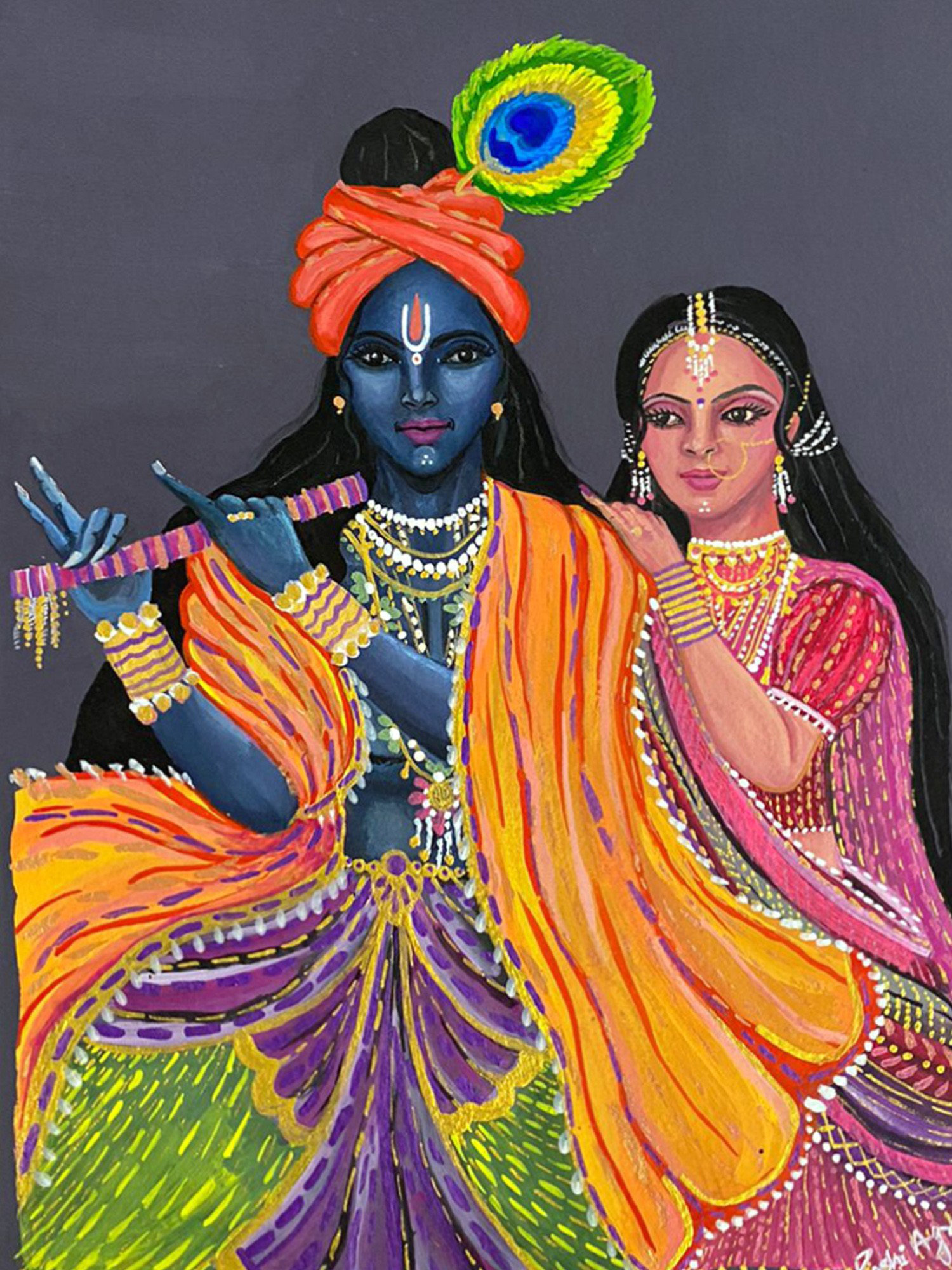 Bungalow Rose Divine Pair Of Radha Krishna | Watecolor On Cotton Paper ...