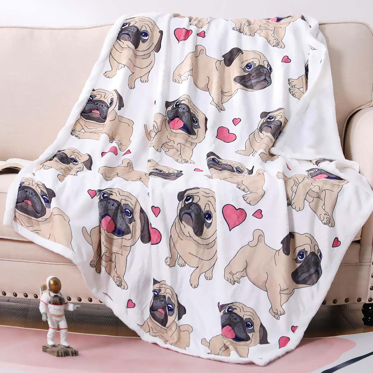MAGBIX Love Pug Blanket, Cute Puppy Throw Super Soft Animals Stuffed ...