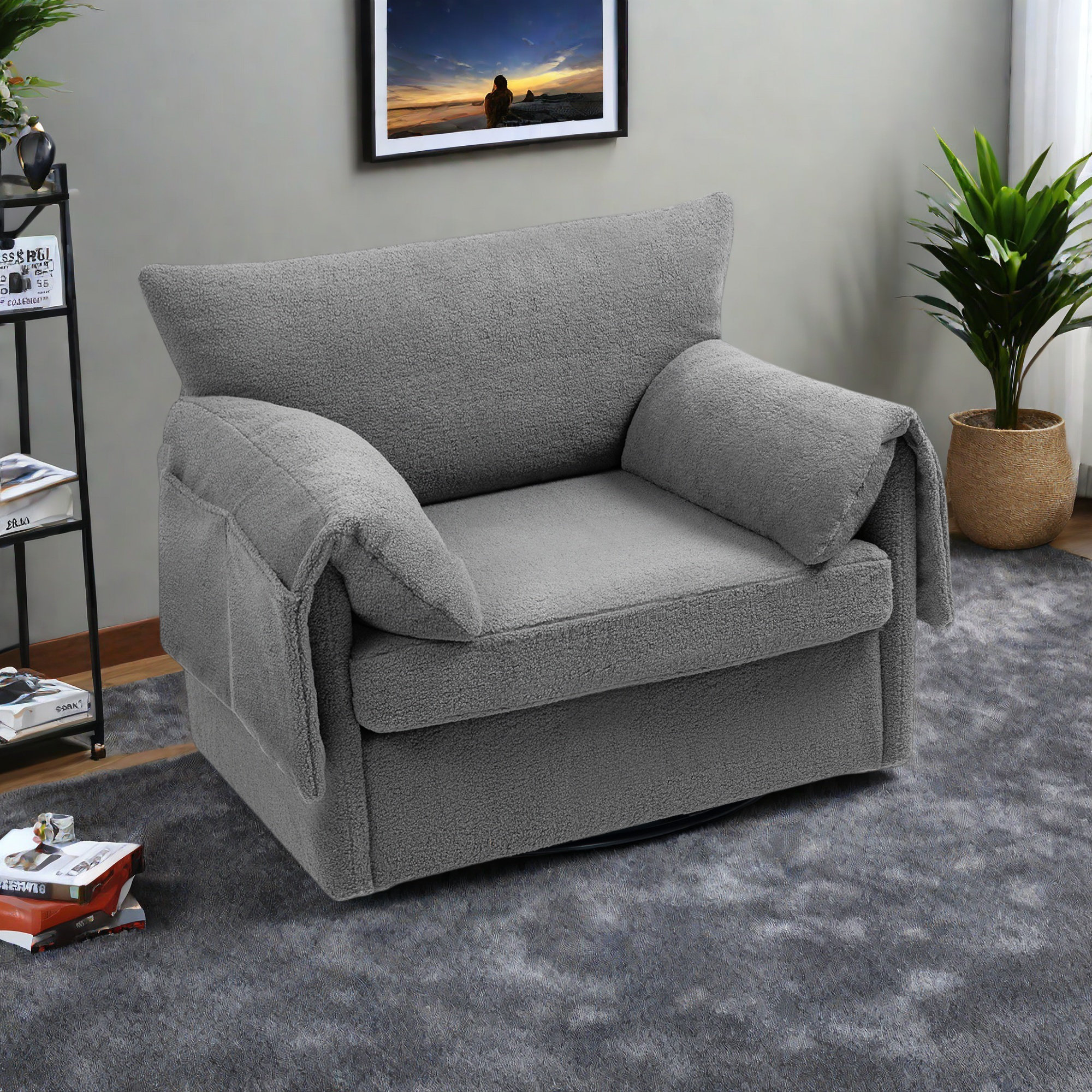 FAR AND NEAR Oversized Swivel Armchair - Modern Swivel Accent Chair ...