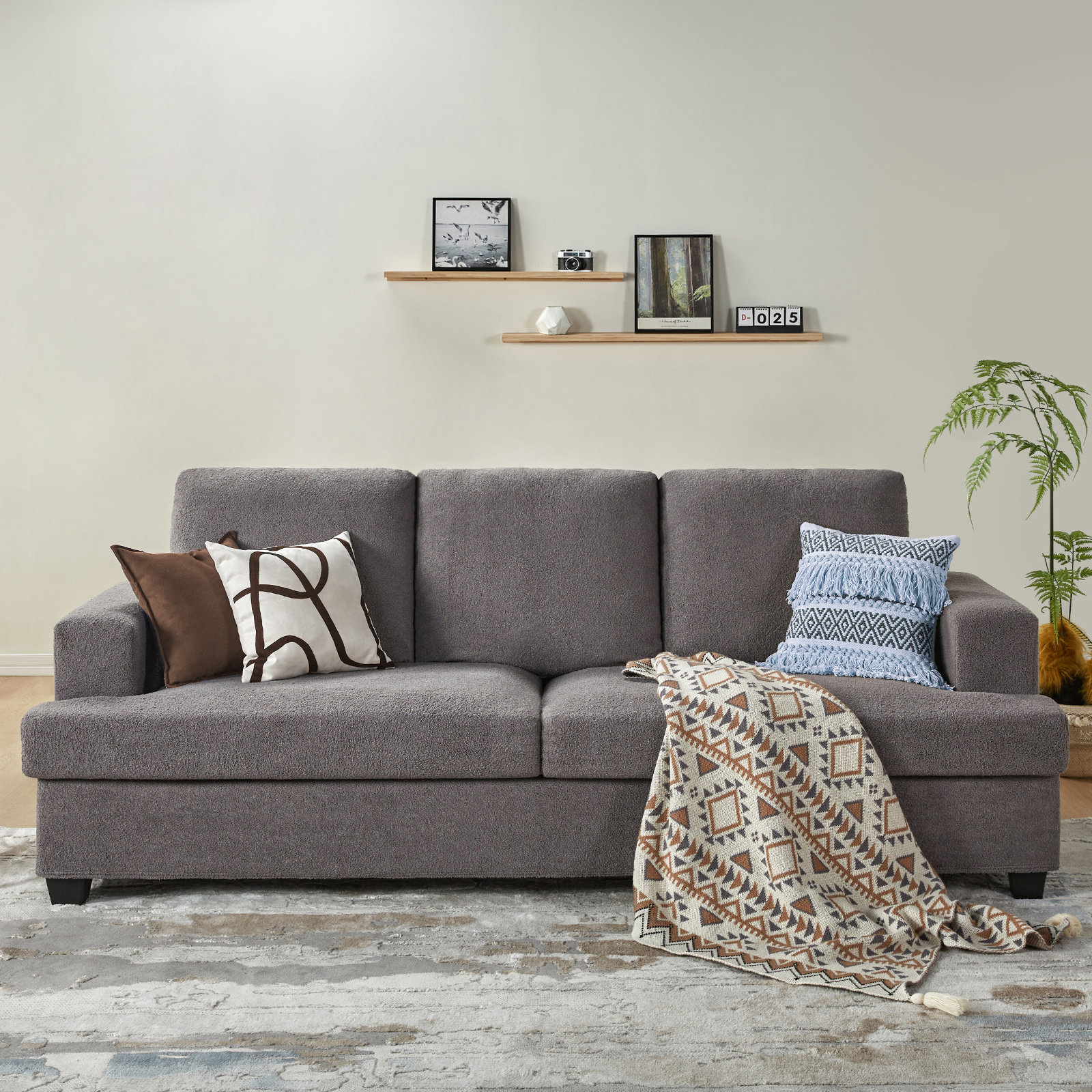 Ebern Designs Deep Seat Modern Sofa With Square Armrest, 3 Seater Sofa ...