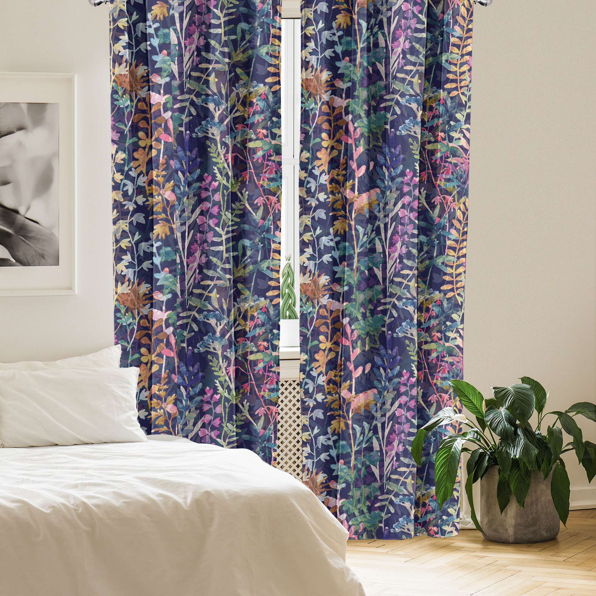 East Urban Home Spring Curtains Watercolor Art Leaves Plot Pair of Pale ...