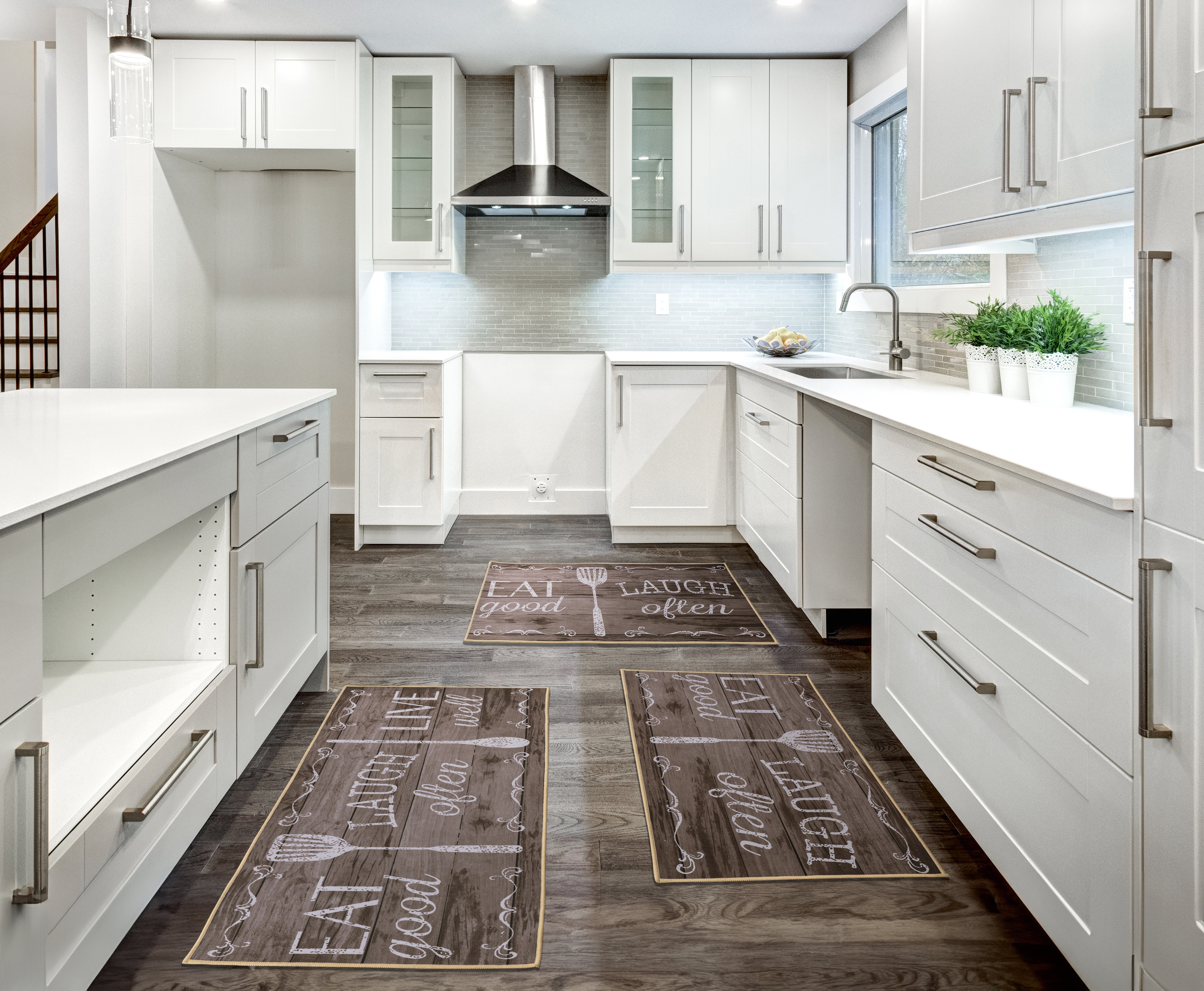 Winston Porter Cucina Eat Laughs Kitchen Rug Set | Wayfair