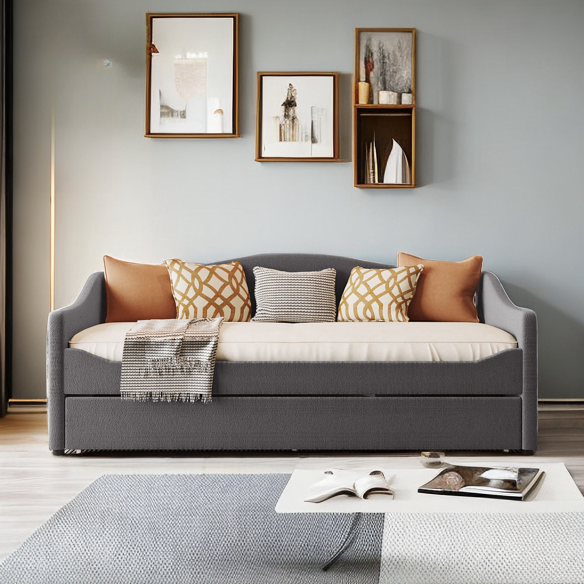 Ivy Bronx Keevin Teddy Fleece Daybed with Trundle and Smarter LED ...