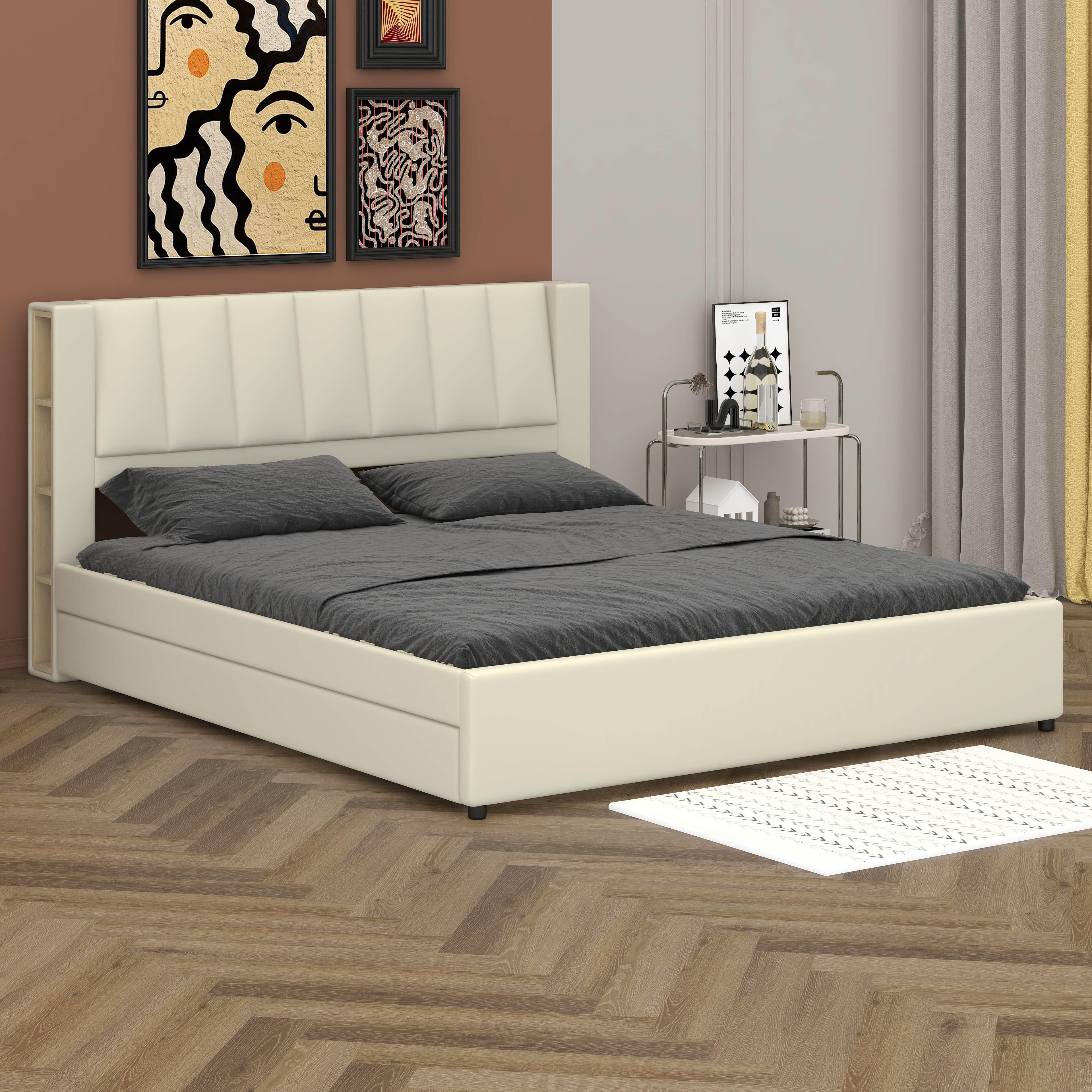 Latitude Run® King Size Upholstery Platform Bed With Storage Headboard ...