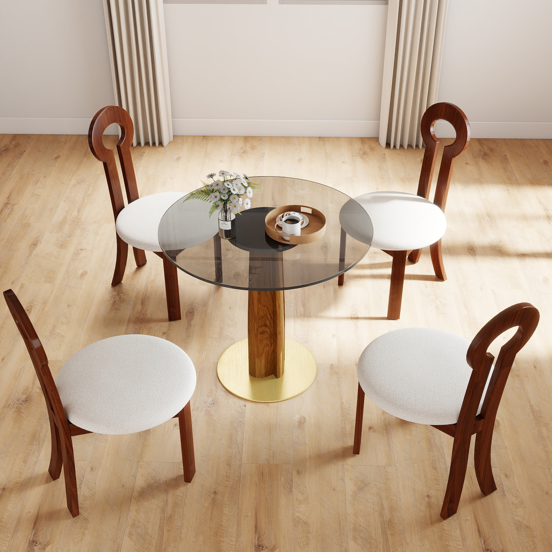 Mercer41 Folkestone Homan 5-Piece Modern Round Glass Dining Table Set ...