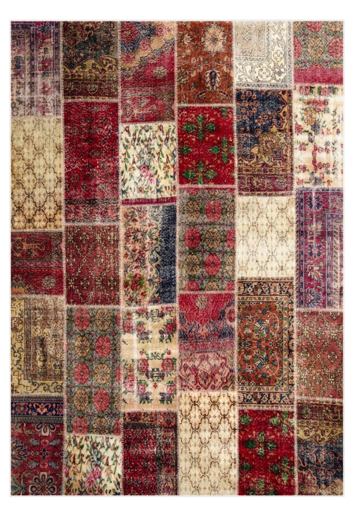 Rugpera Albion Burgundy And Beige Color Patchwork Design Carpet Machine ...