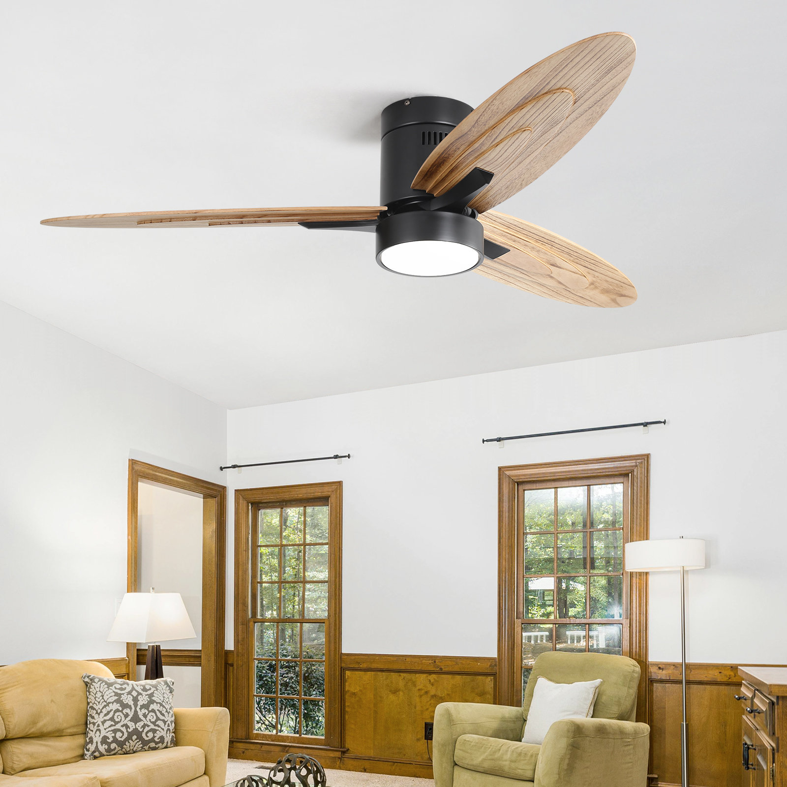 Ivy Bronx Kemp 56" 3 Solid Wood Blades ModernCeiling Fan with Dimmable ...