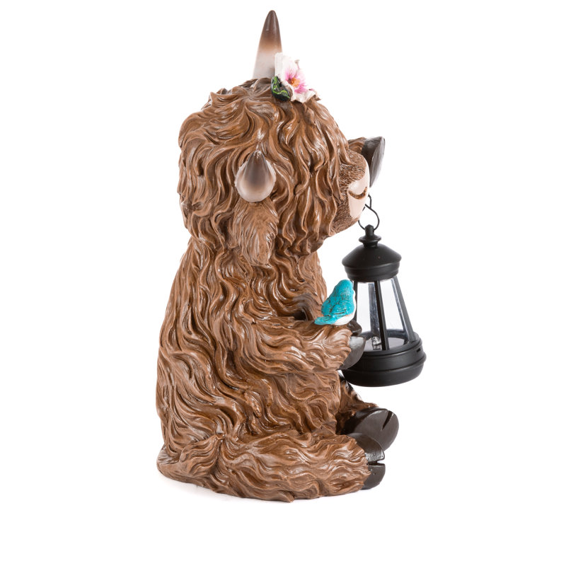 Ophelia & Co. 12.4 Inch Solar Lighted Resin Highland Cow With Lantern ...