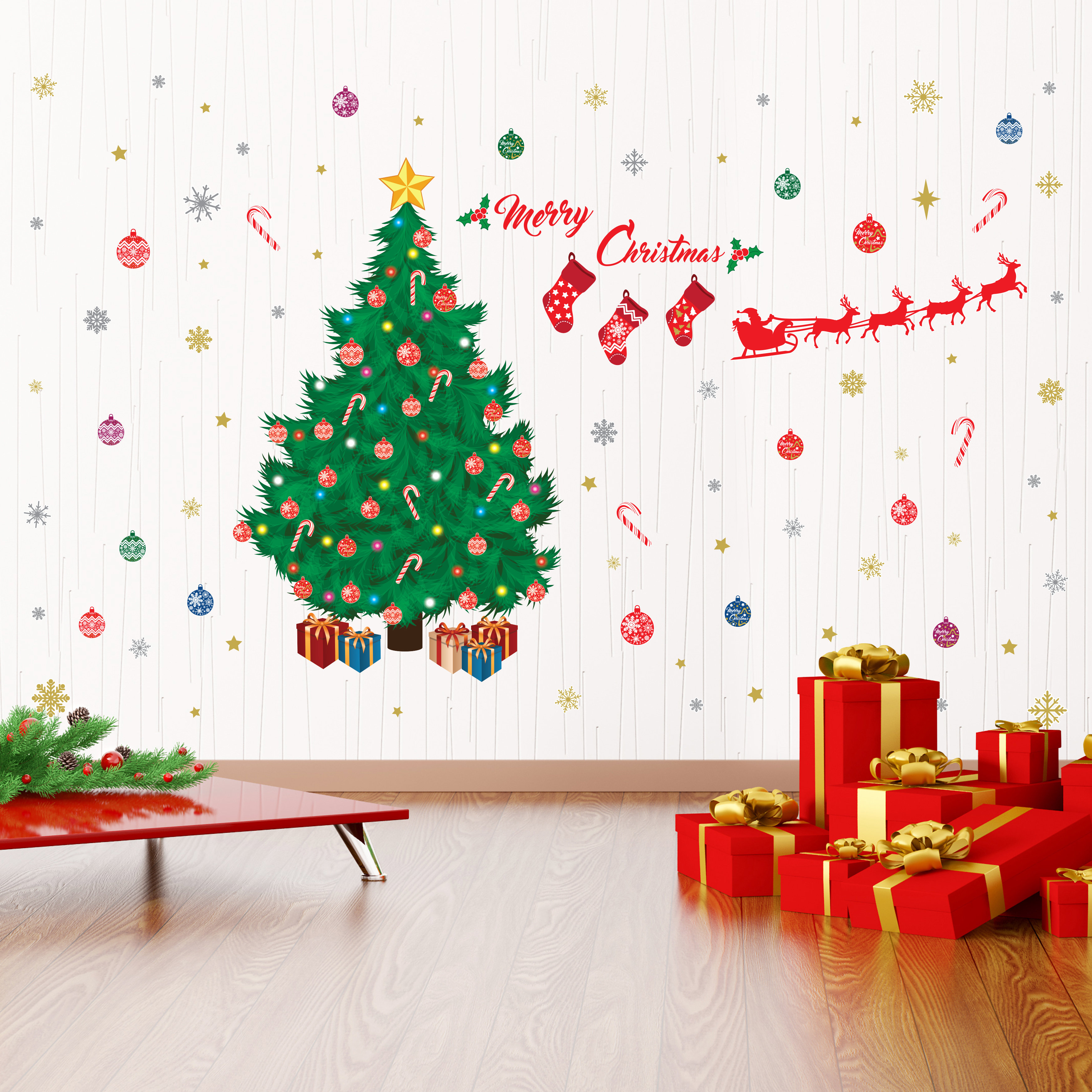 The Seasonal Aisle Santa Christmas Tree Wall Sticker Decals & Reviews ...