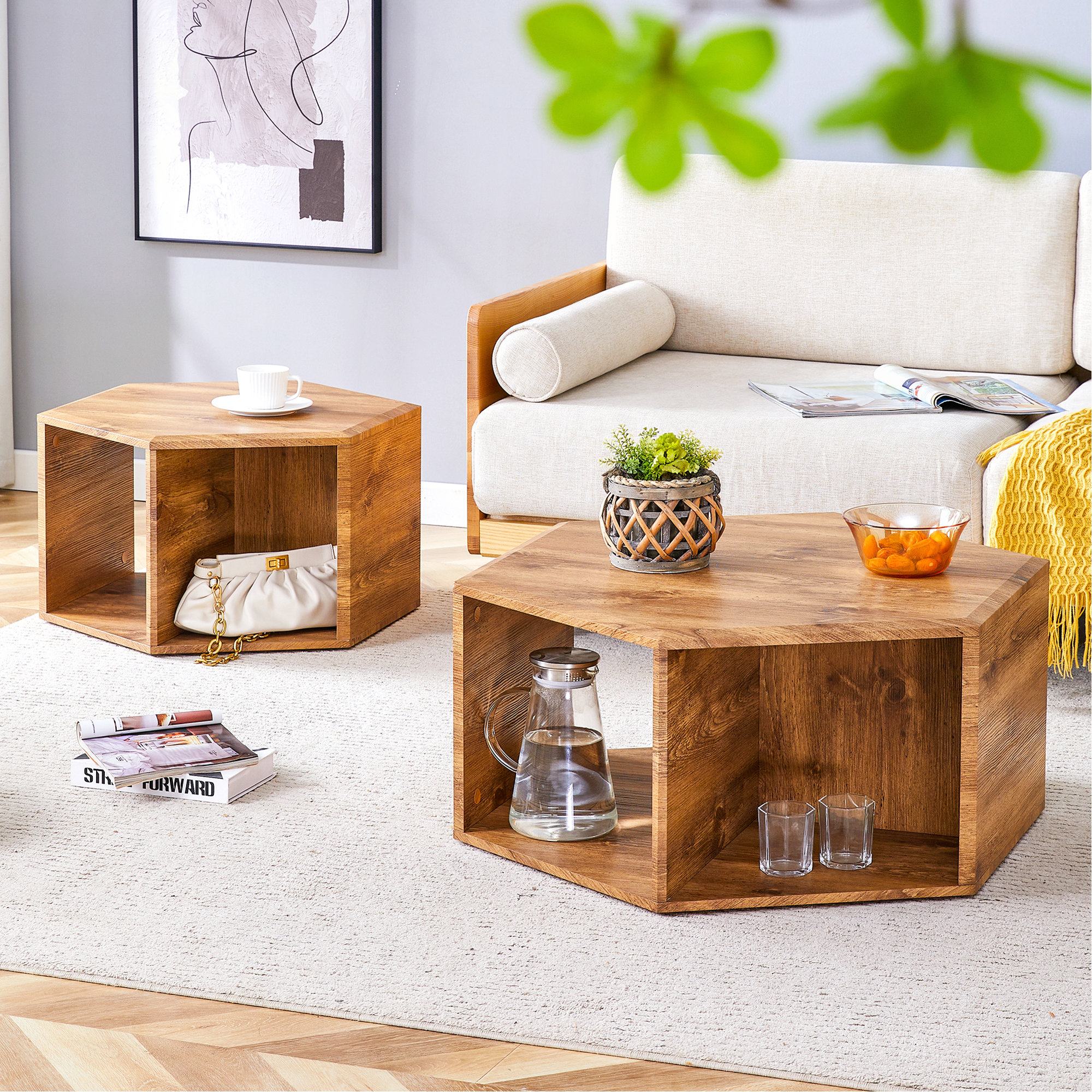 Millwood Pines Modern Minimalist Wood Color Coffee Table Set.MDF Coffee ...