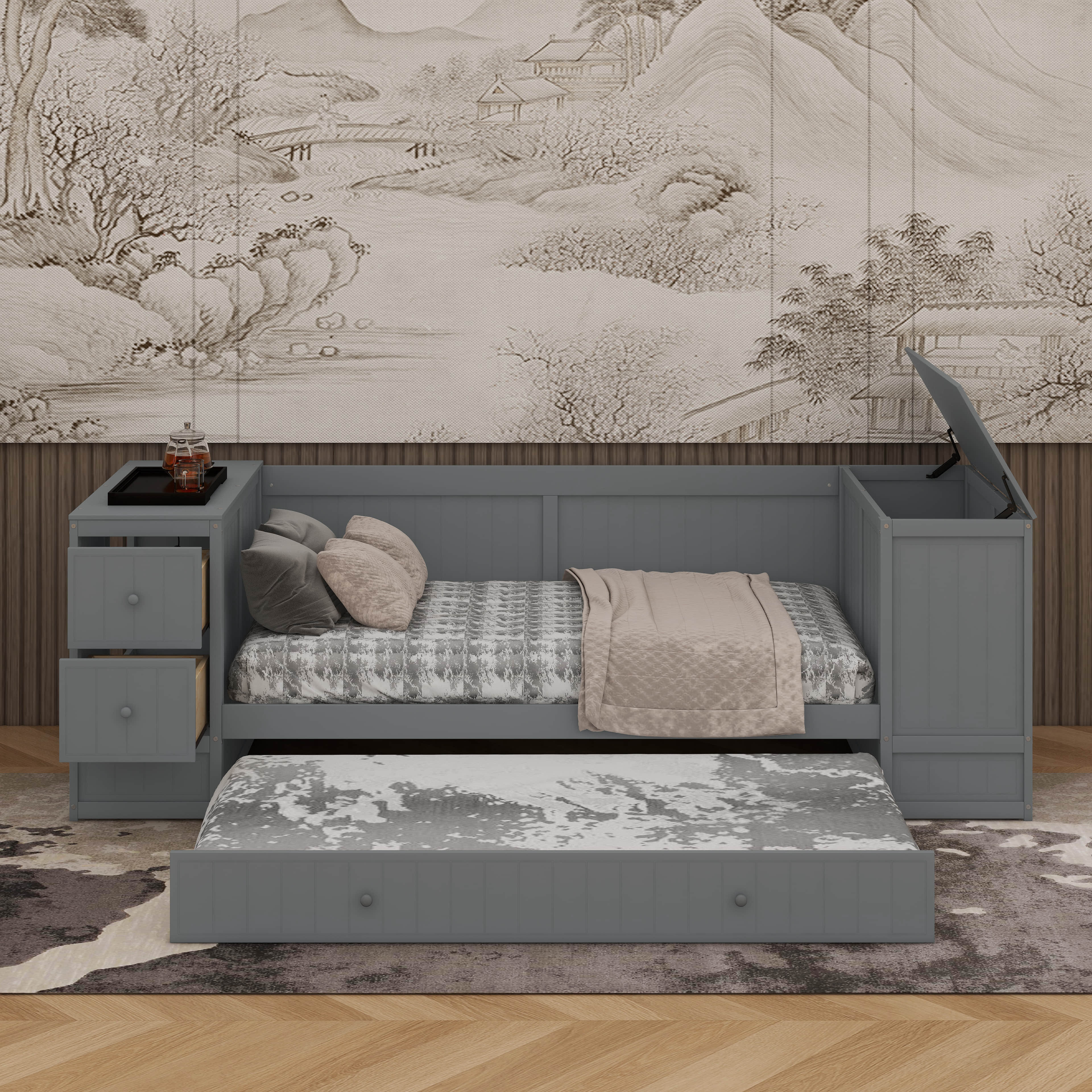 Red Barrel Studio Twin Size Solid Wood Daybed With Trundle, USB Ports ...