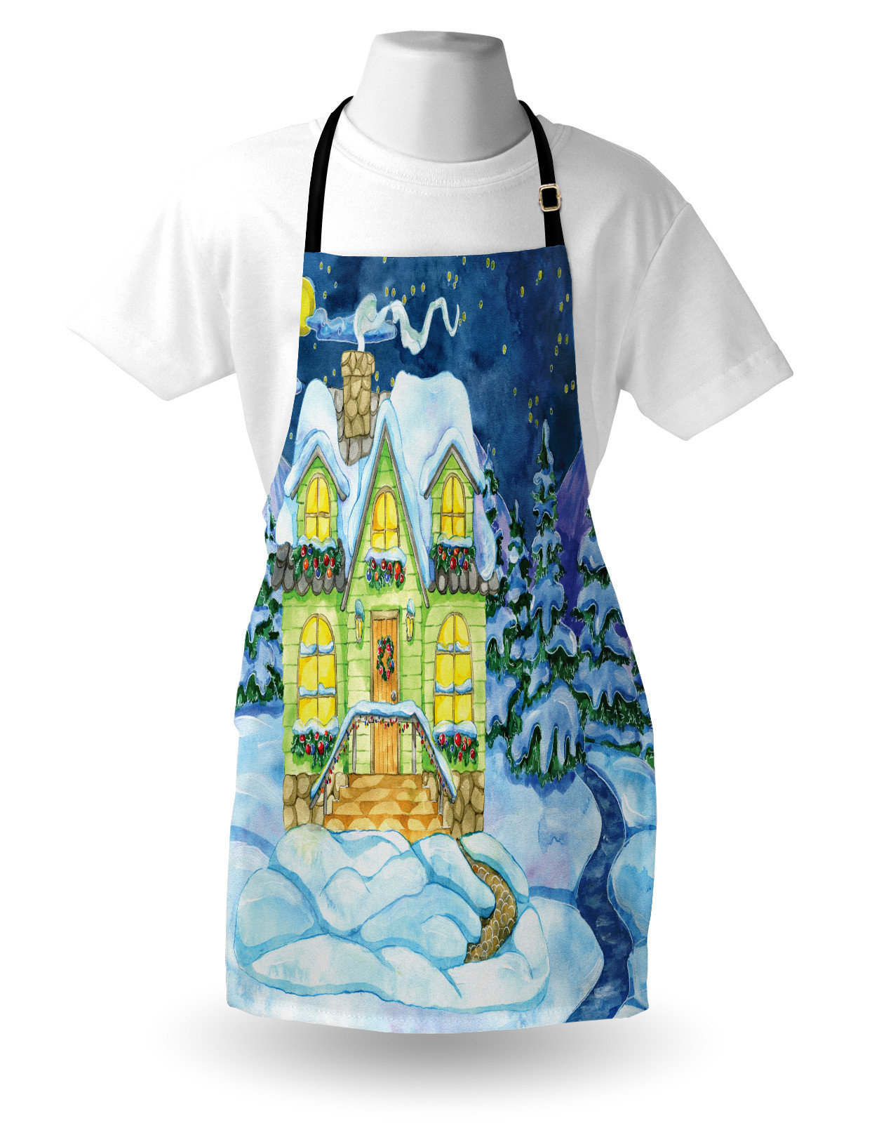 The Holiday Aisle® Winter Apron Unisex Snowy Christmas Time House Adult ...