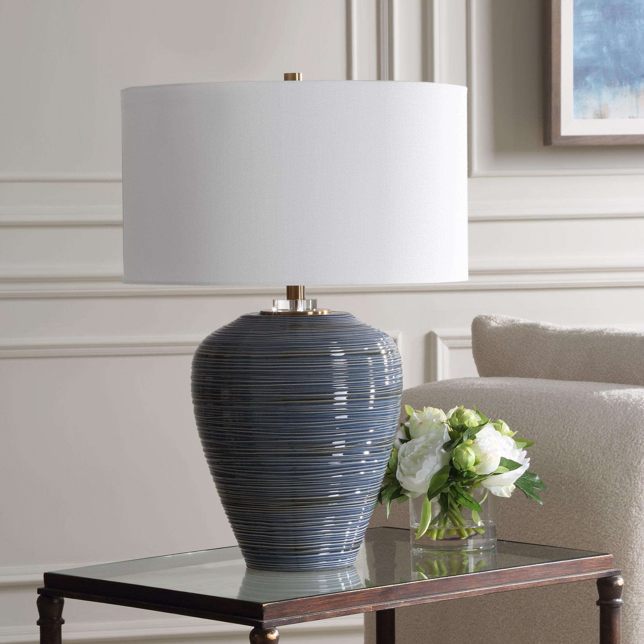 Orren Ellis Avyonna Glossy Blue Table Lamp | Wayfair